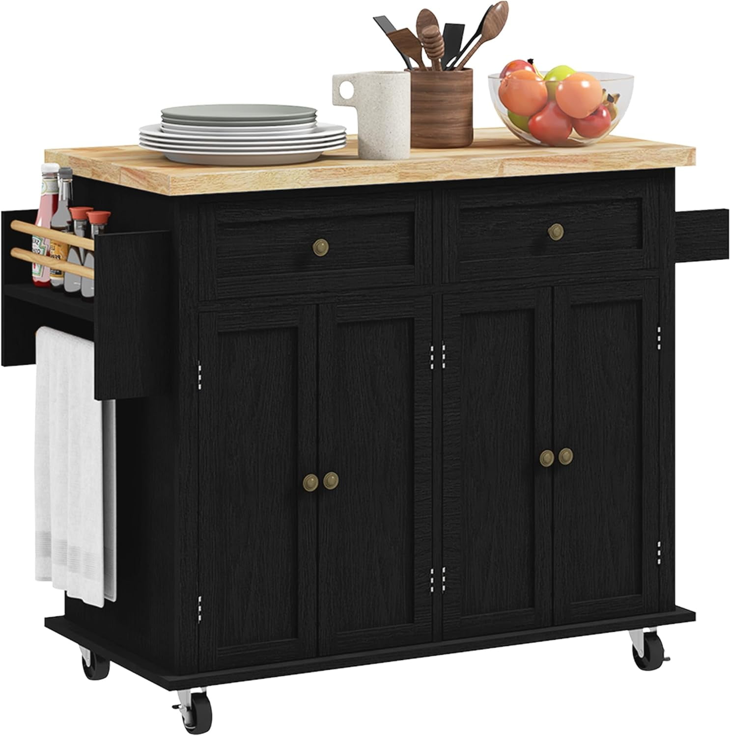 TIANTAI Kitchen Island Cart with Rubber Wood Top, Rolling Kitchen ...