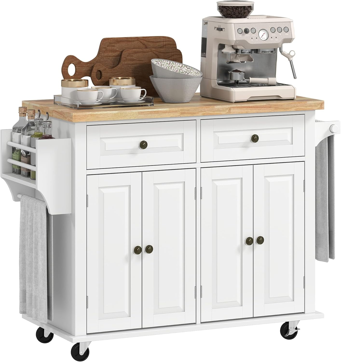 TIANTAI Kitchen Island Cart with Rubber Wood Top, Rolling Kitchen ...