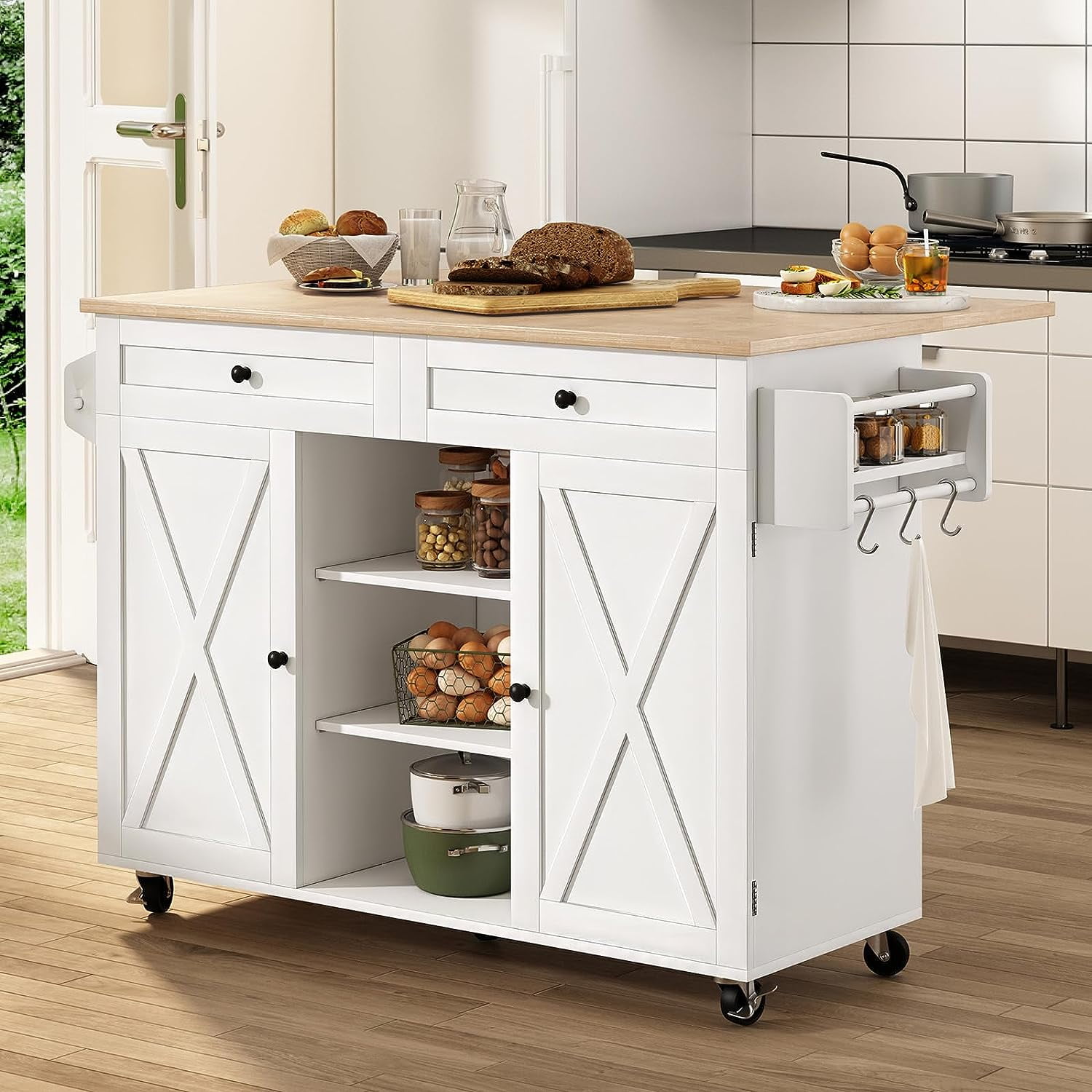 TIANTAI Kitchen Island On Wheels, Rolling Kitchen Island Cart with Drop ...