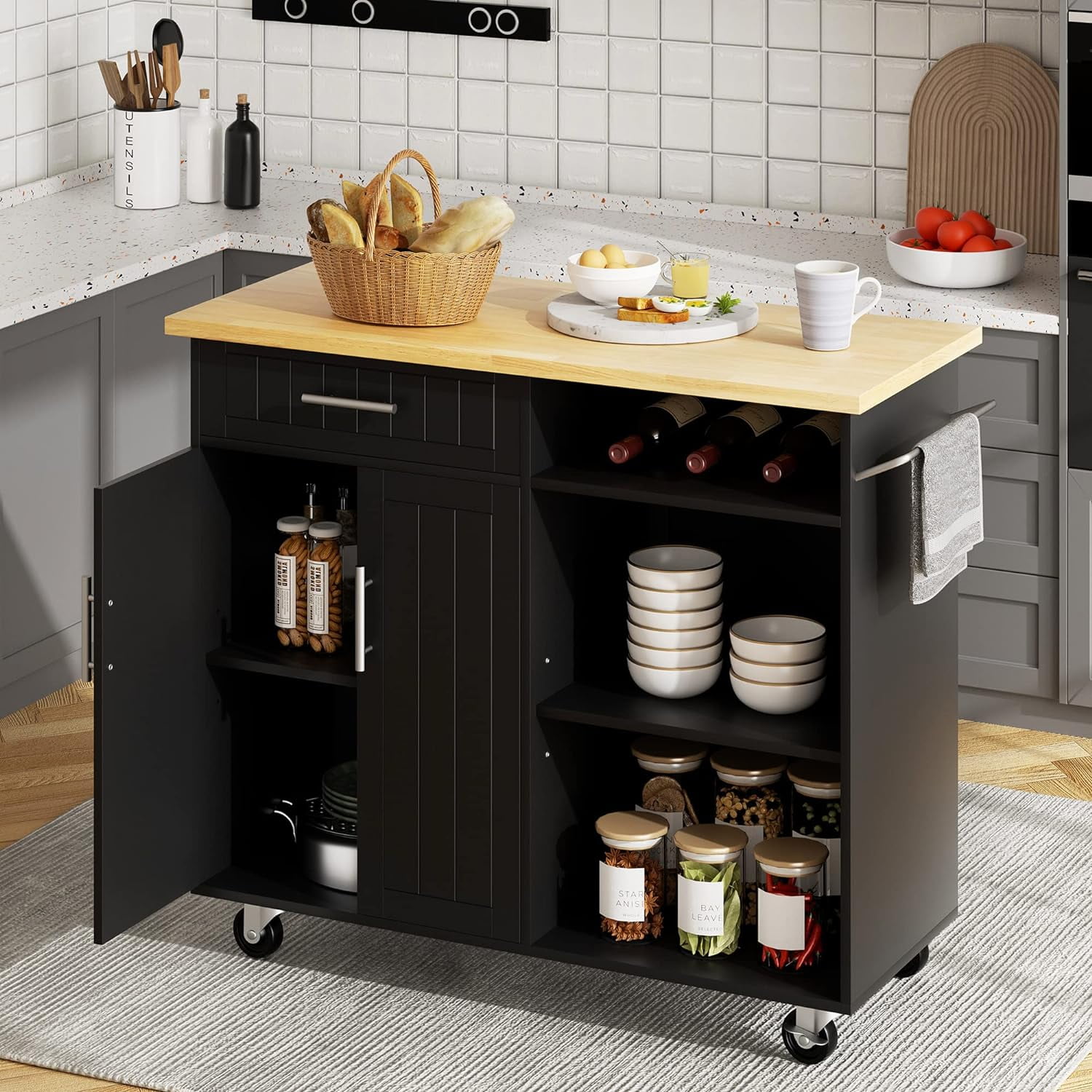 TIANTAI Kitchen Island on Wheels with Storage Cabinet & Drawer, 42 ...