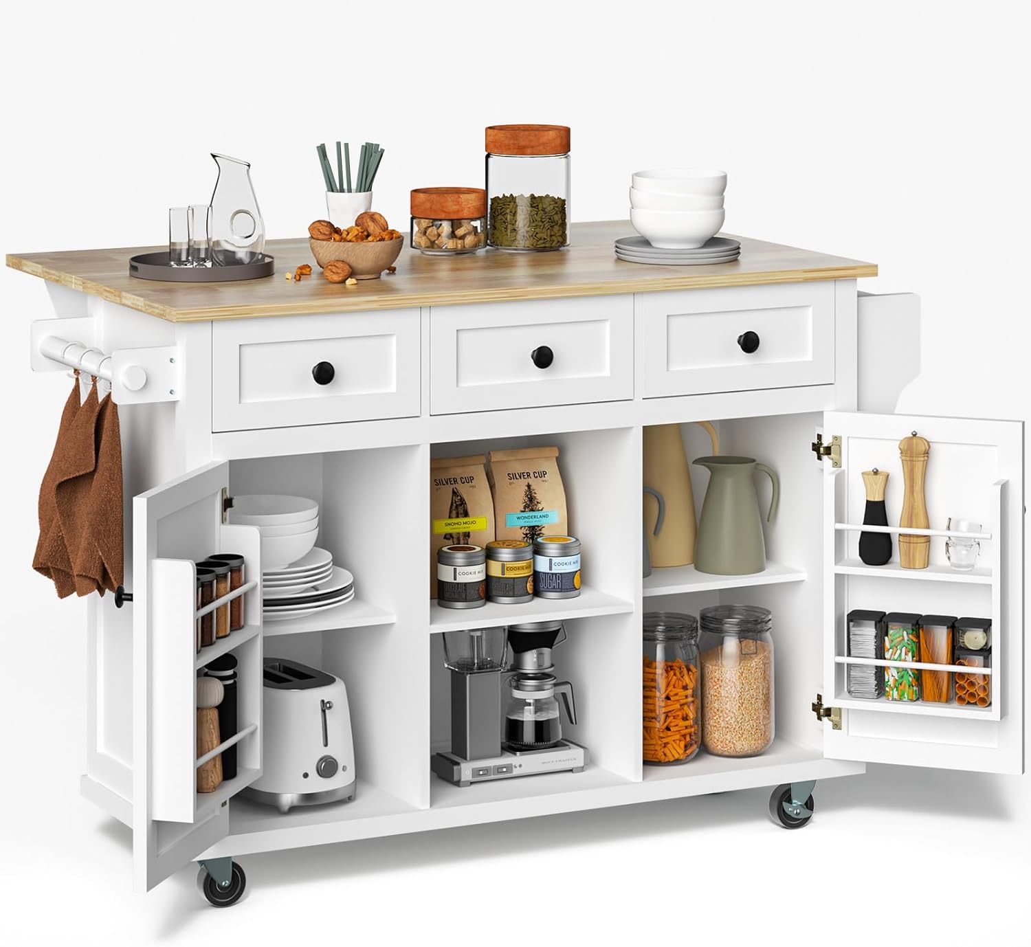 TIANTAI Kitchen Island with Drawers 53 in Rolling Island Cart Mobile ...