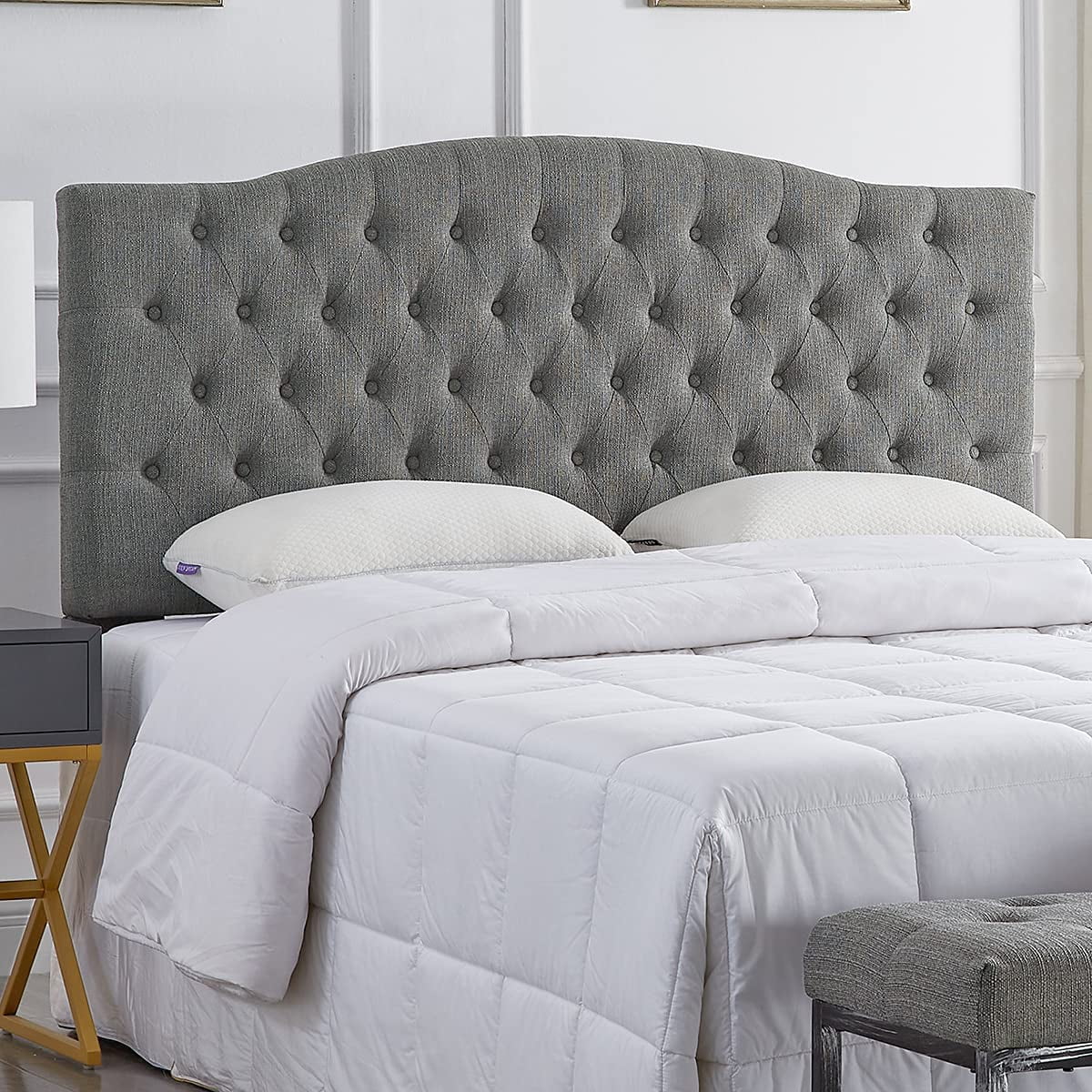 TIANTAI Linen Upholstered Tufted Button Queen Headboard and Comfortable ...