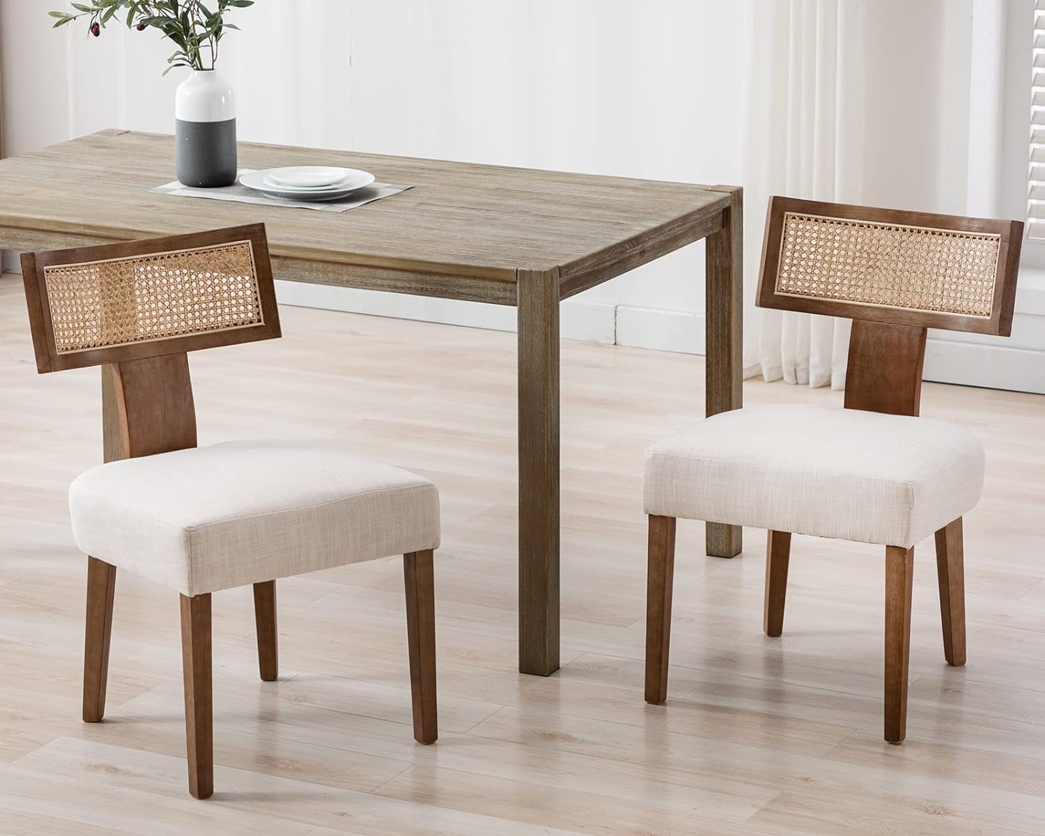 TIANTAI Mid Century Modern Rattan Dining Chairs Set of 2, Farmhouse ...