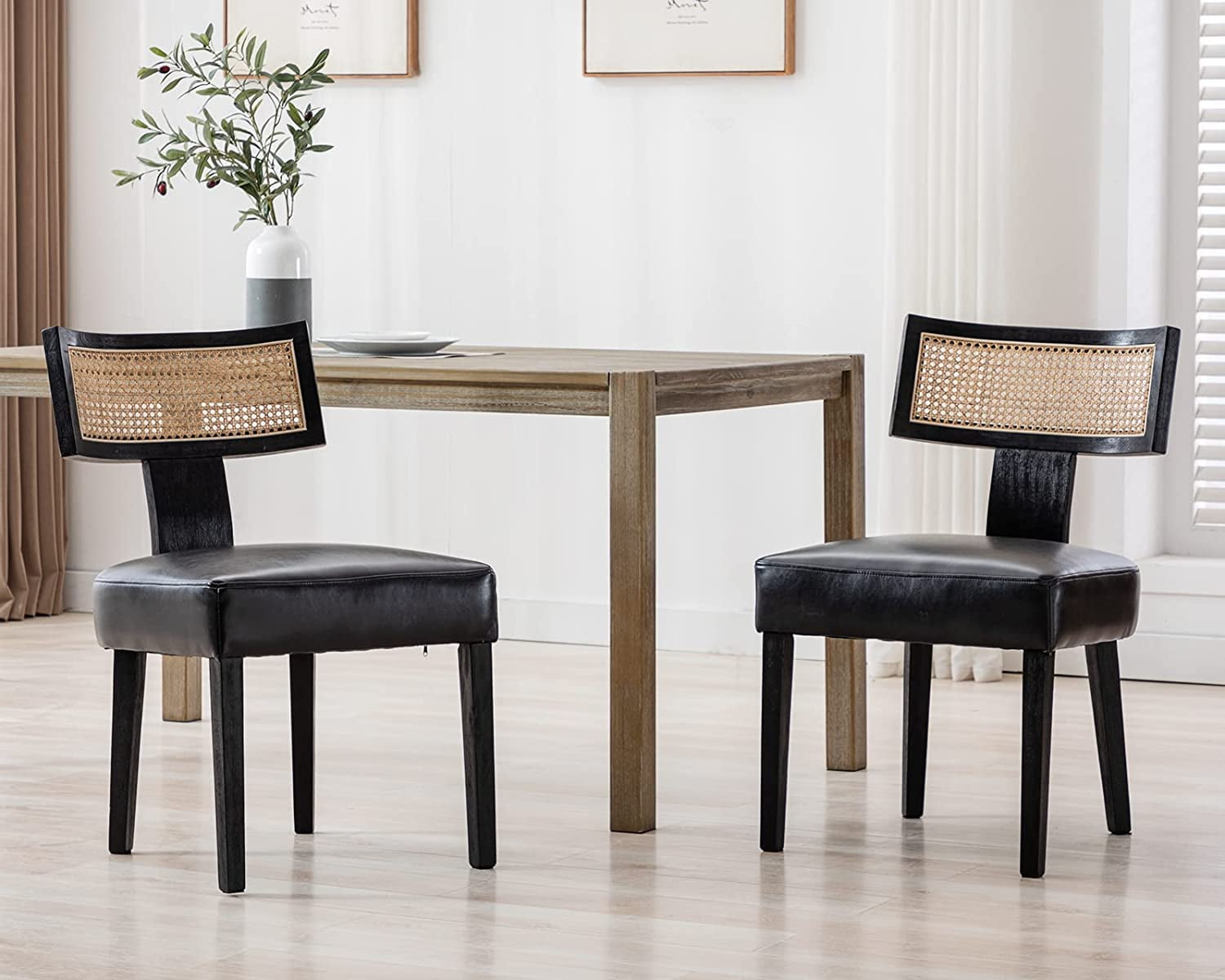 TIANTAI Mid Century Modern Rattan Dining Chairs Set of 2, Farmhouse PU ...