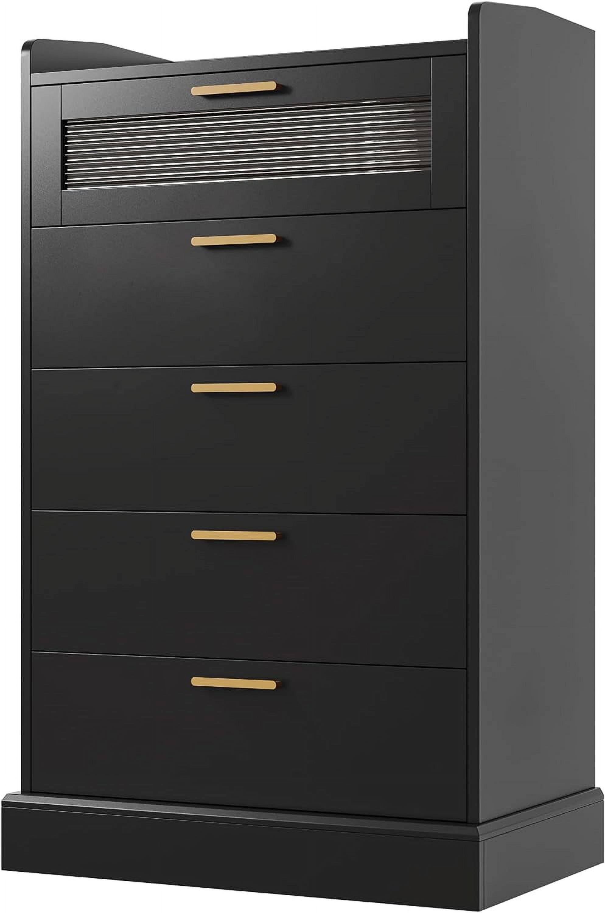 TIANTAI Modern 5 Drawer Dresser Tall Dresser Chest of Drawers with Gold ...