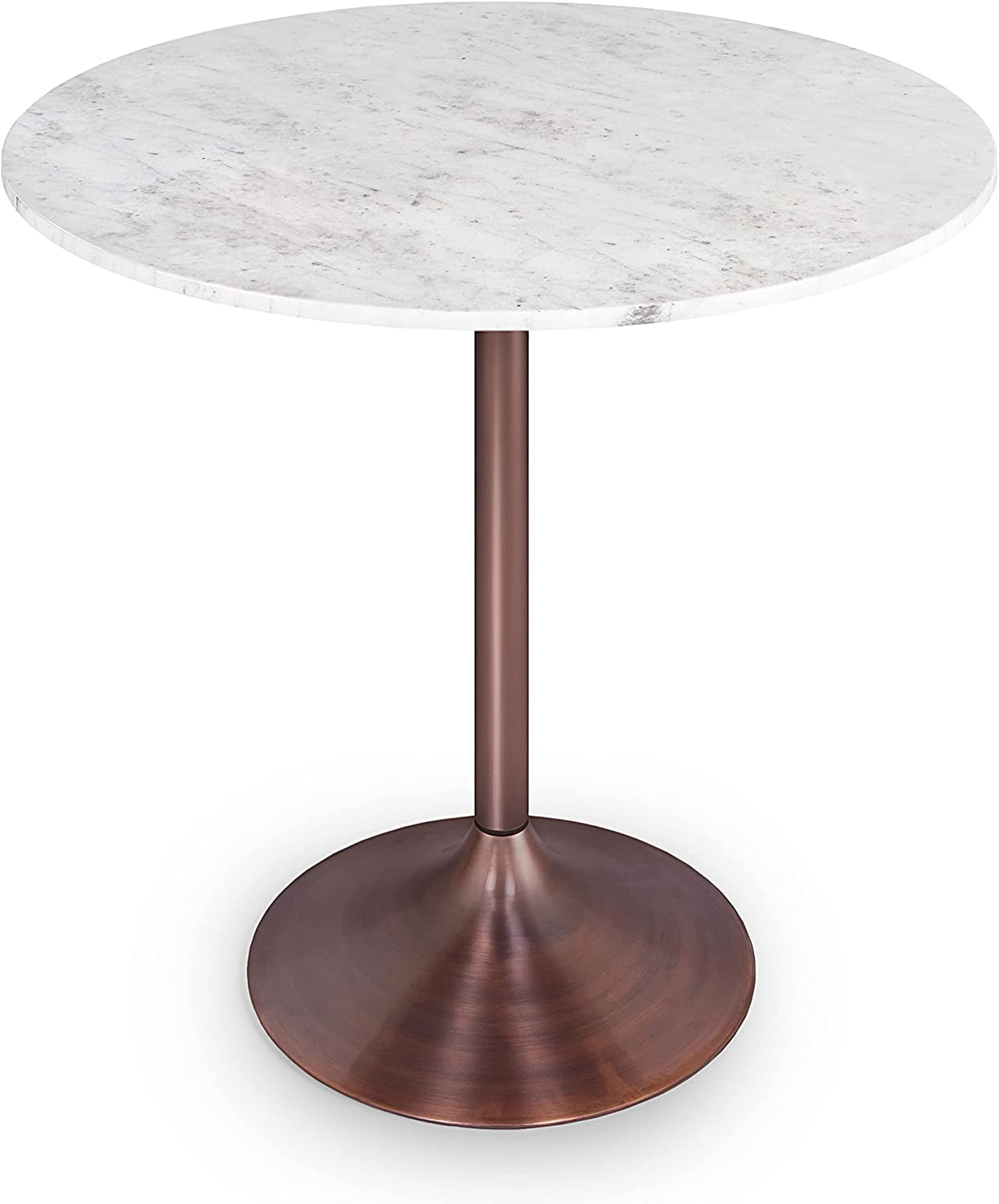 TIANTAI Osborne Round Dining Table, Marble Tabletop in White and Iron ...