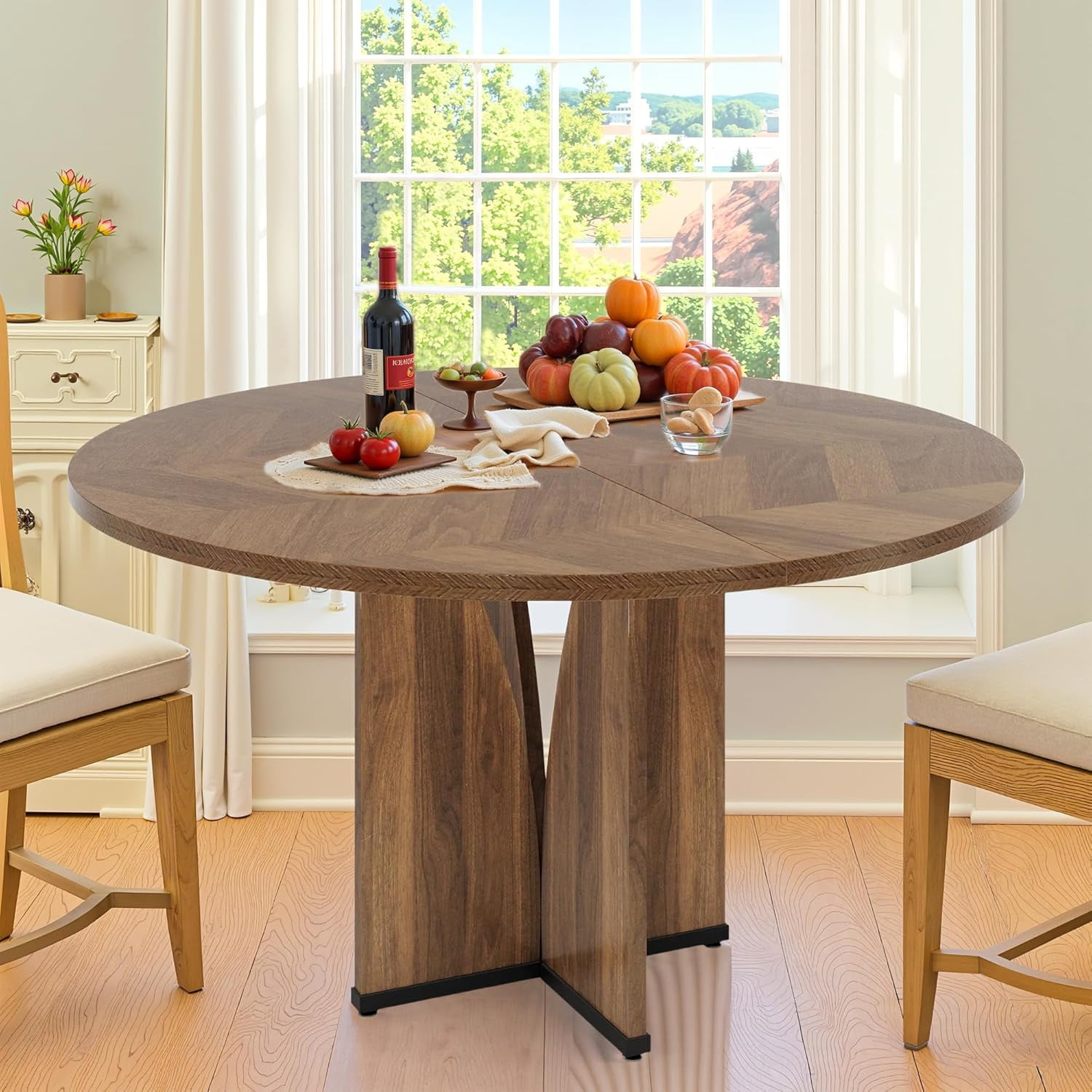TIANTAI Round Dining Table for 4, 39 Inch Small Dinner Table Farmhouse ...