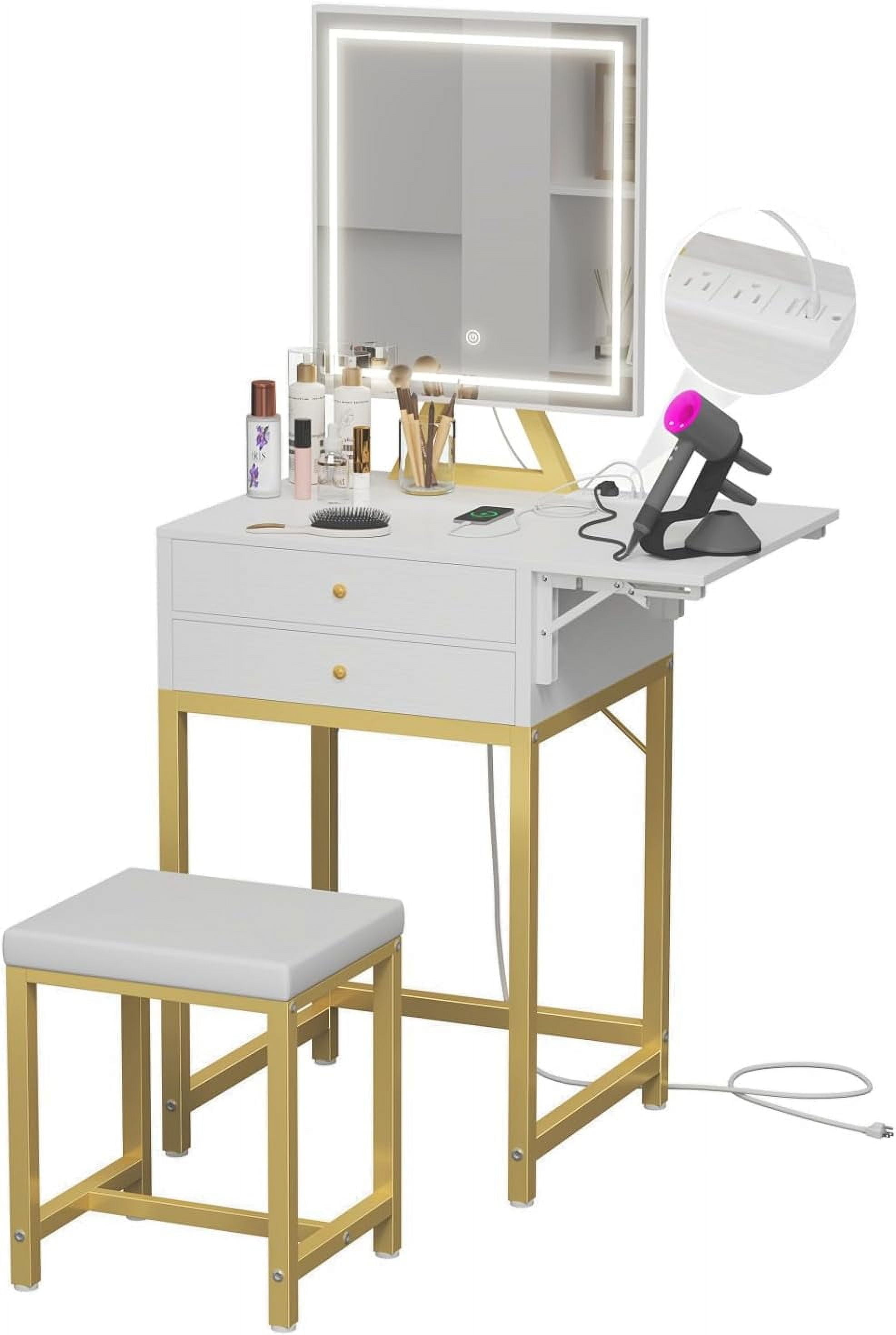 TIANTAI Small Makeup Vanity Desk with Lights - White Girls Vanity Set ...