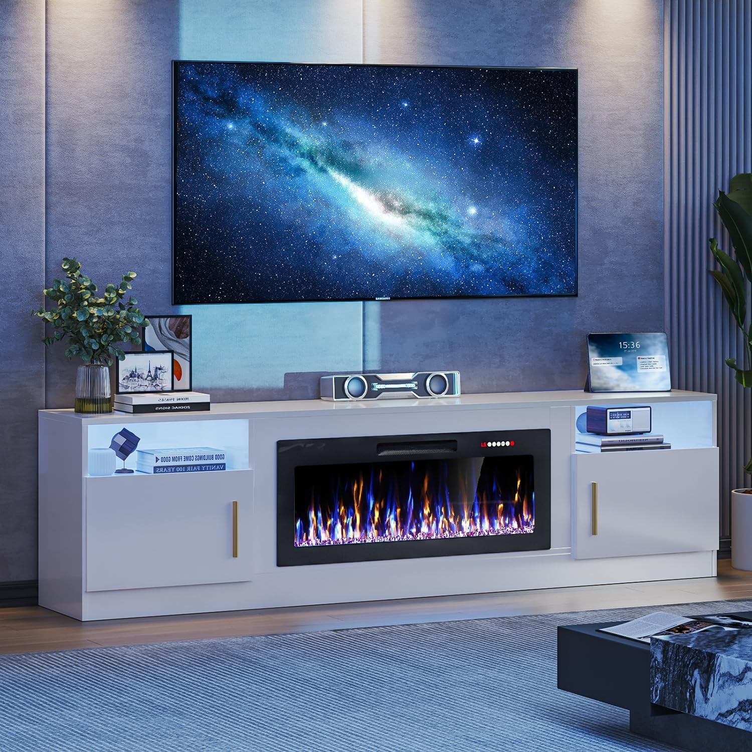 TIANTAI TV Stand with 36" inch Electric Fireplace Up to 90" TVs LED ...