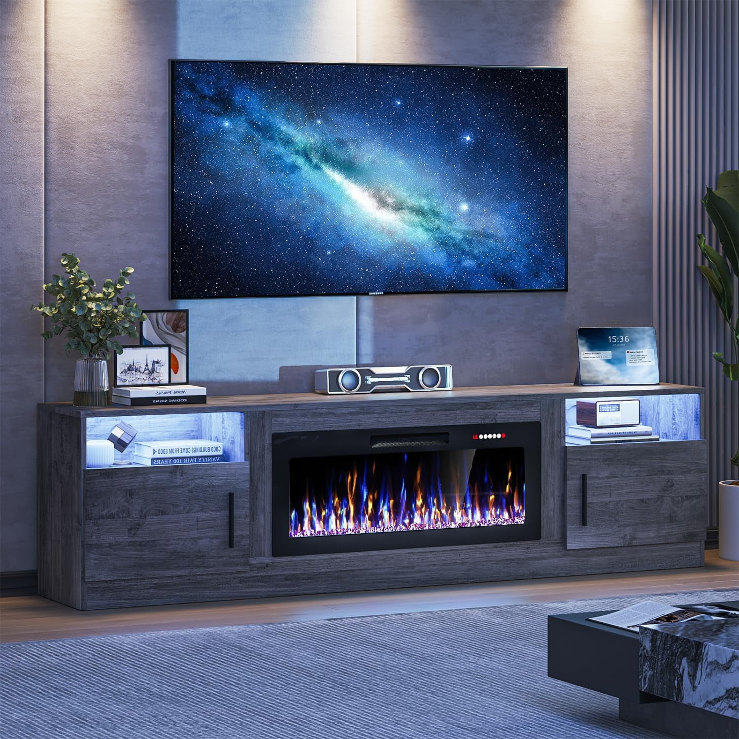 TIANTAI TV Stand with 36" inch Electric Fireplace Up to 90" TVs LED ...