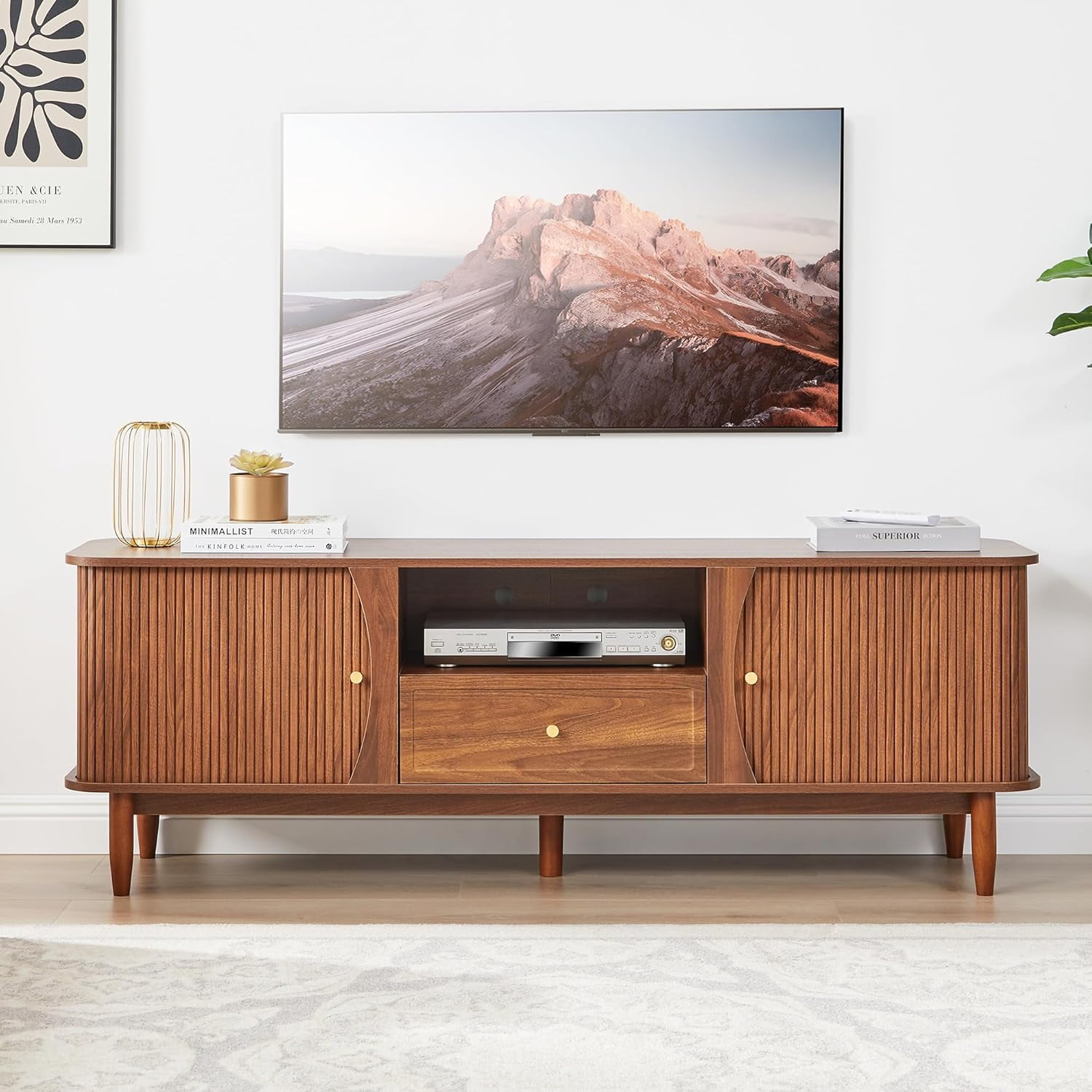TIANTAI TV Stand Modern TV Console Table with Drawer and Sliding Door ...