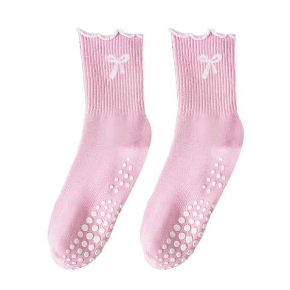 TIANZEN Athletic Crew Socks With Lace Embroidery And Yoga Grip—Mid Calf ...