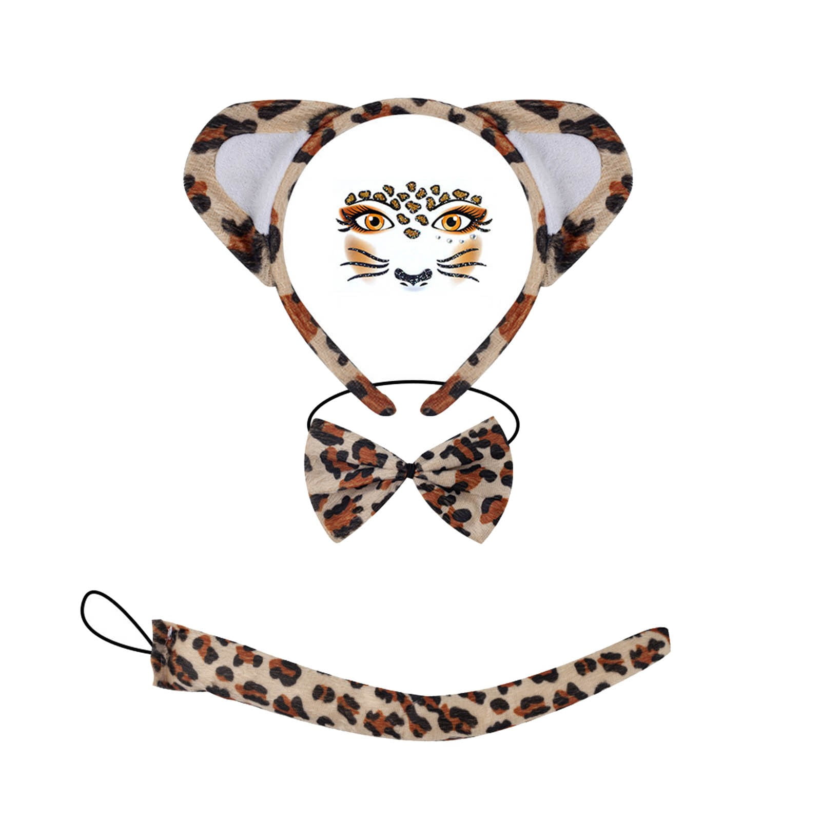 TIANZEN Cartoon White Spotted Leopard Ears Headband Face Stickers Bow ...