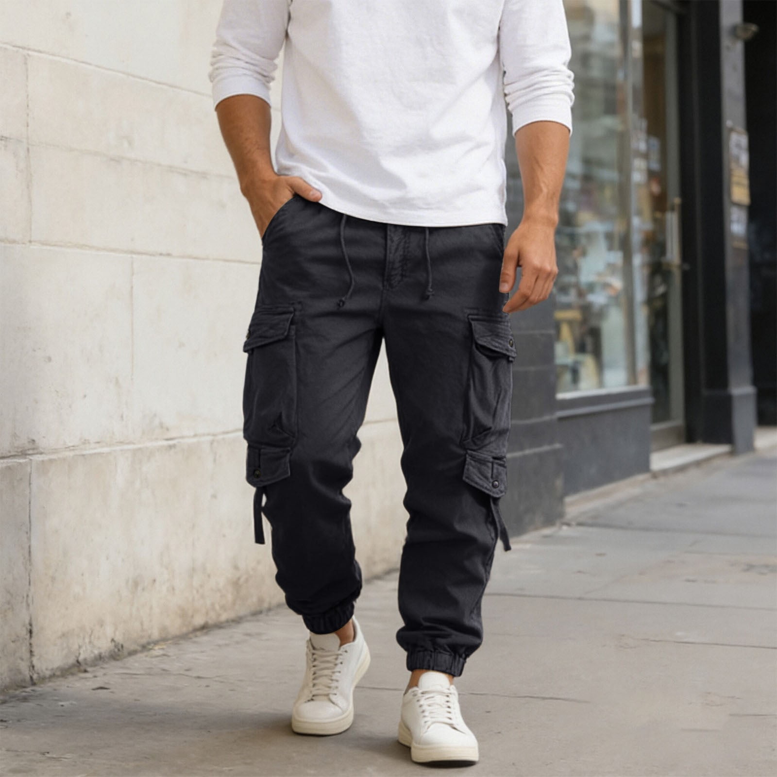 TIANZEN Casual Cargo Pants Fashion Solid Color Pocket Work Trousers For ...
