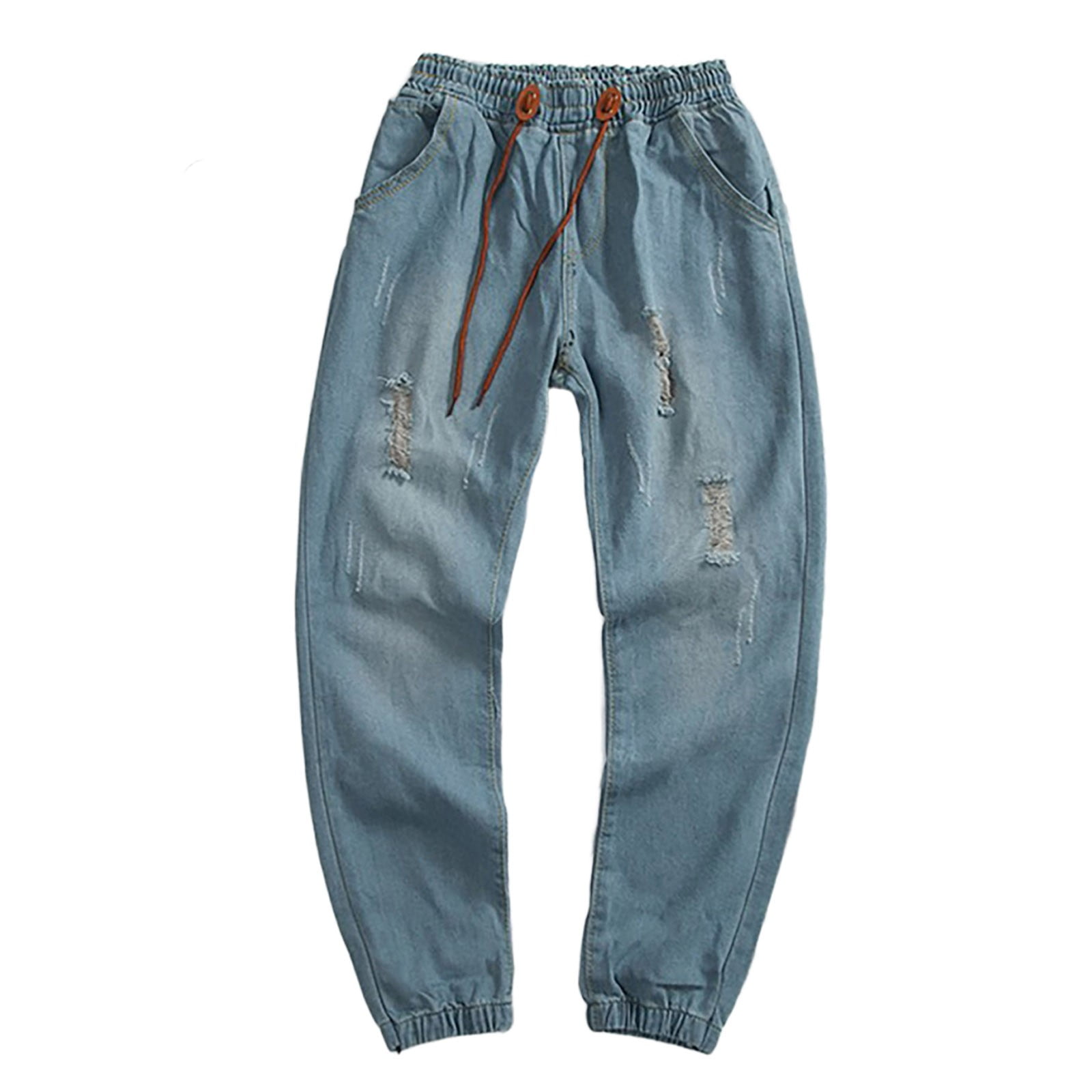TIANZEN Casual Jogger Jeans With Drawstring Plus Size Ripped And ...