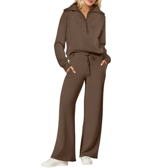 TIANZEN Casual Tracksuit Fall Winter Half Zip Sweatshirt With Wide Leg ...
