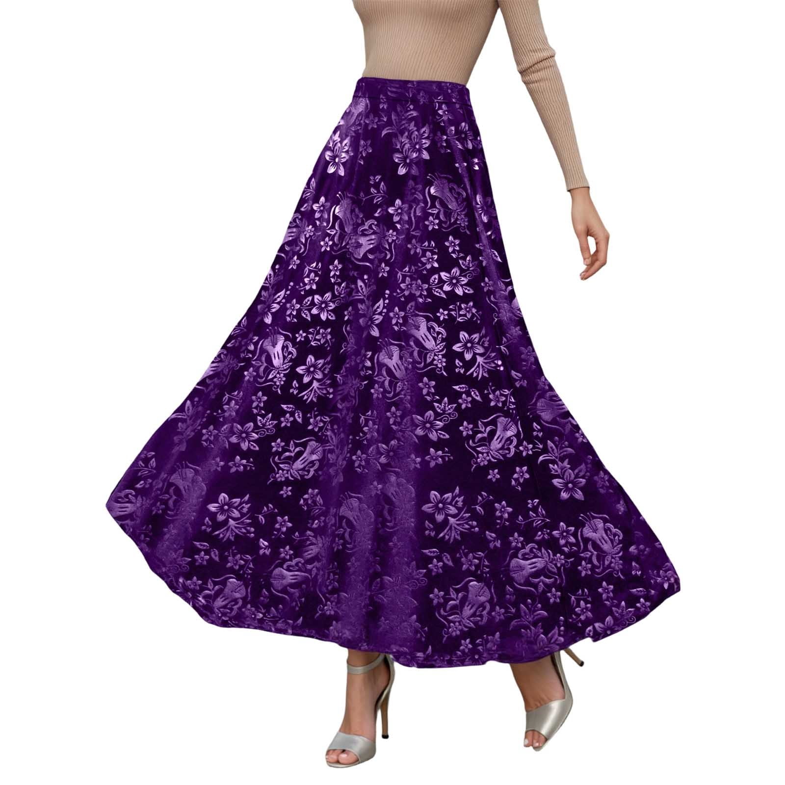 TIANZEN Elegant Winter Year Floral Velvet Maxi Skirt For With Flared ...