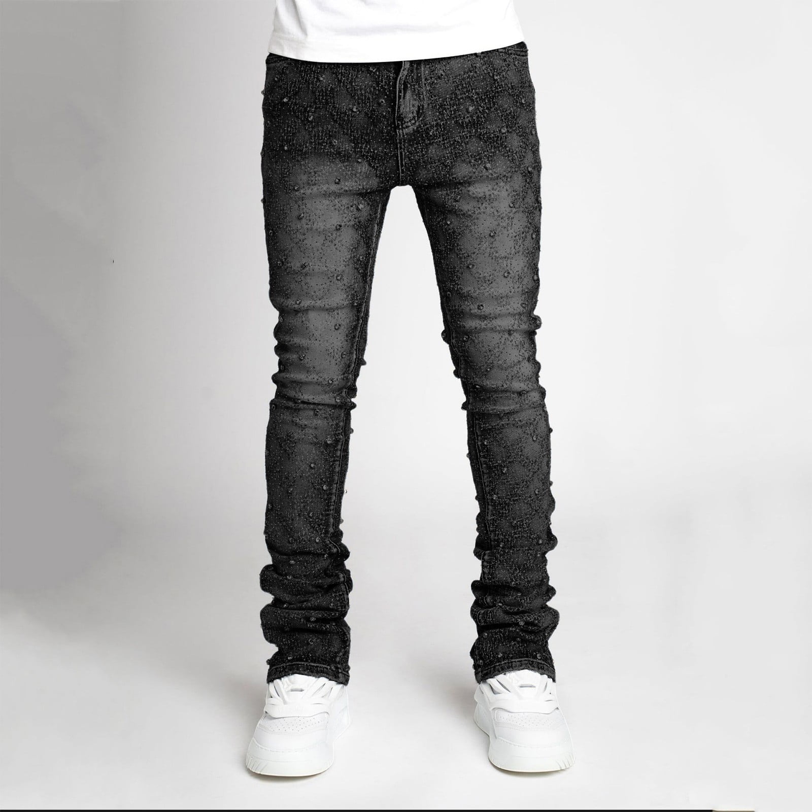 TIANZEN Male Denim Personality Zircon Straight Leg Stretch Stacked ...