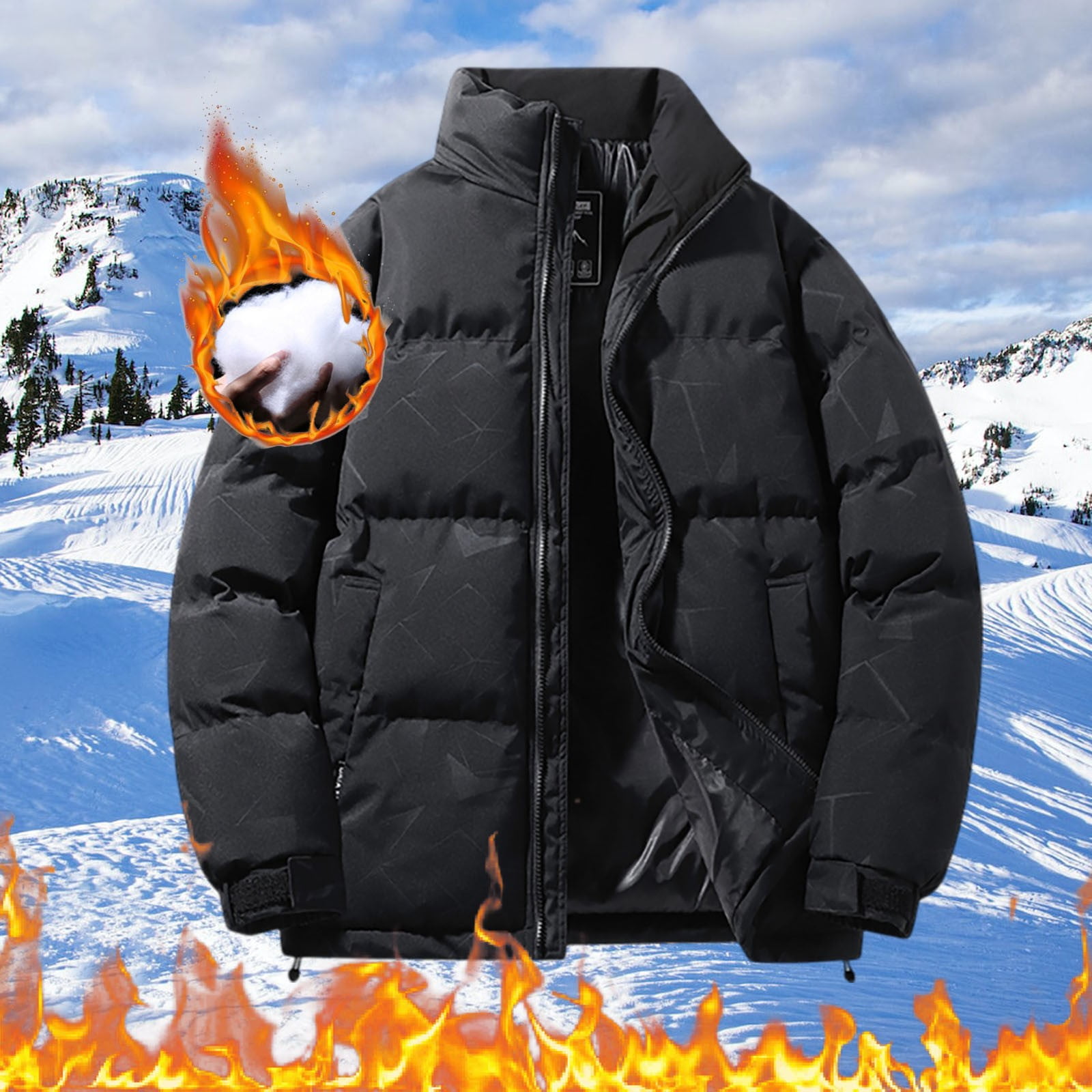 TIANZEN Men Winter Color Blocked Stand Up Collar Warm Windproof Loose ...