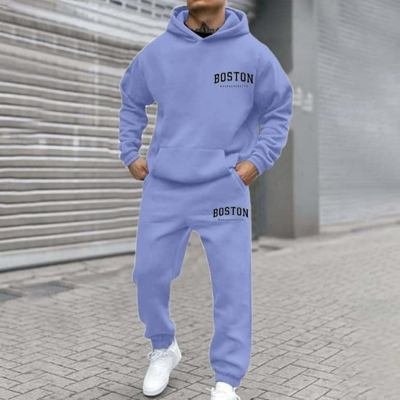 TIANZEN Men's Casual Hoodie And Jogger Set Letter Print Sweatsuit For ...