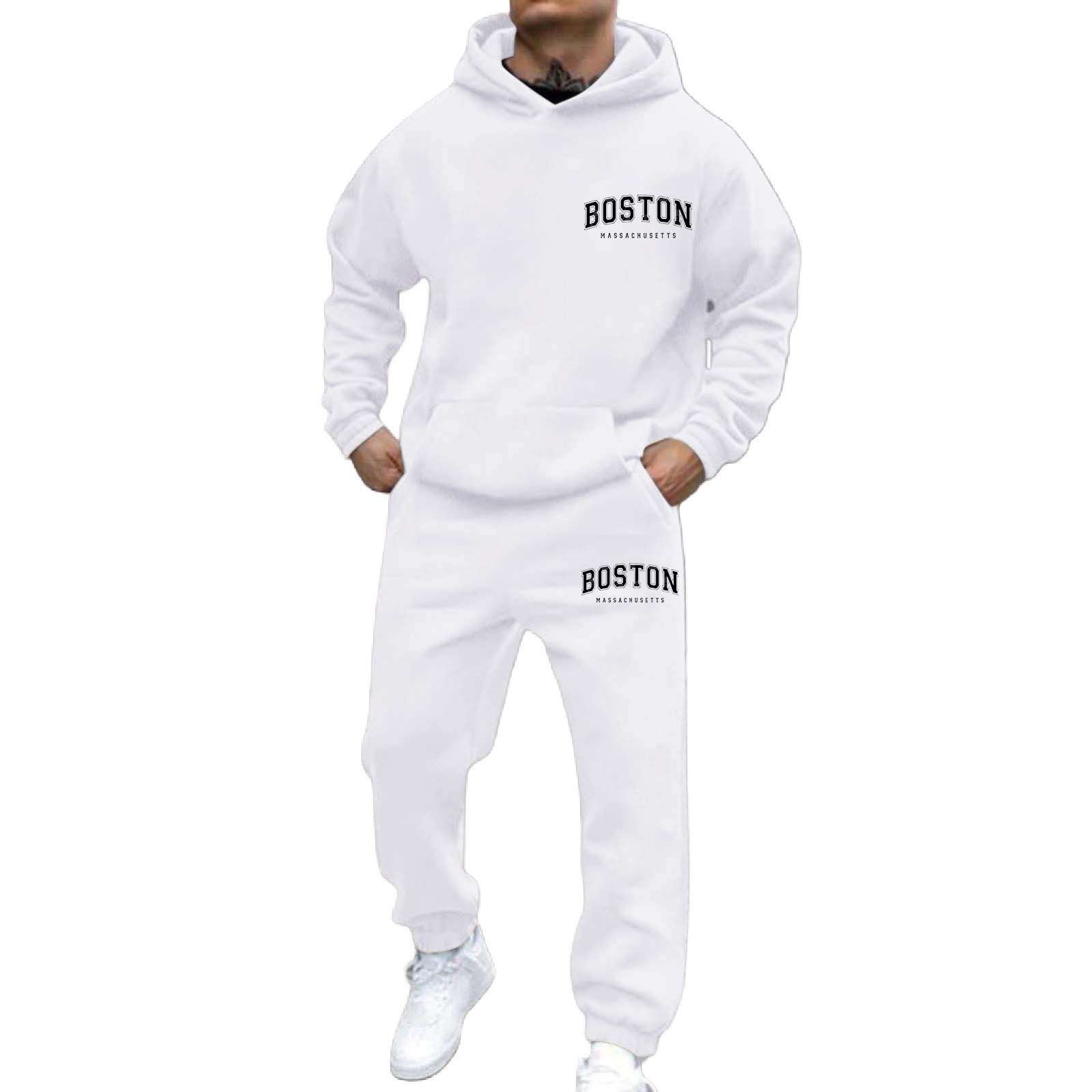 TIANZEN Men's Casual Hoodie And Jogger Set Letter Print Sweatsuit For ...