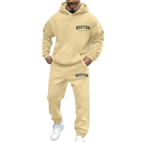TIANZEN Men's Casual Hoodie And Jogger Set Letter Print Sweatsuit For ...