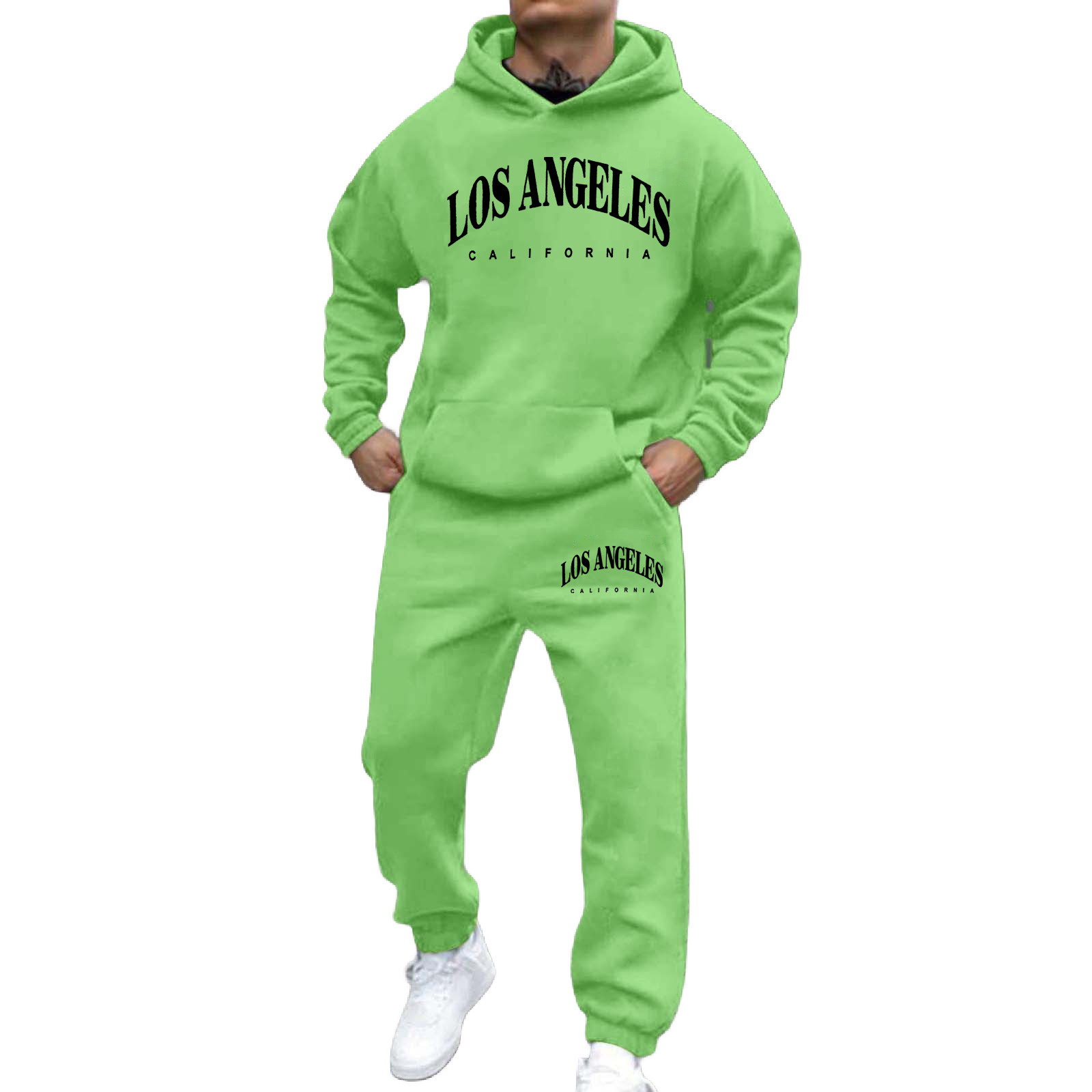 TIANZEN Men's Casual Hoodie Letter Print Sweatshirt Jogger Set Loose ...