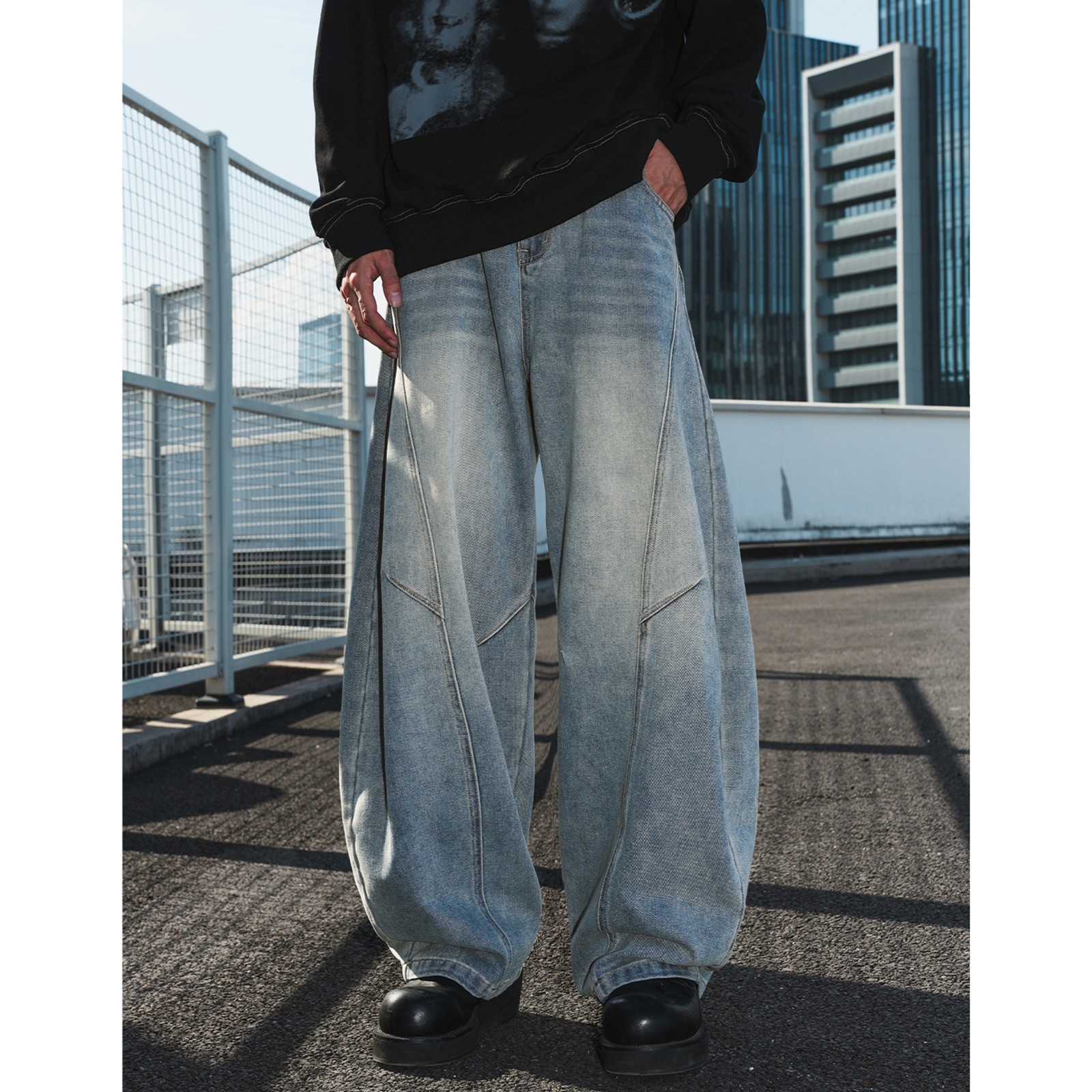 TIANZEN Men's Distressed Washed Jeans Slim Fit Style Split Design Loose ...
