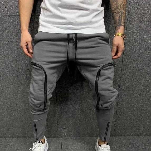 TIANZEN Men's Mid-waist Drawstring Sweatpants Men's Casual Zipper ...