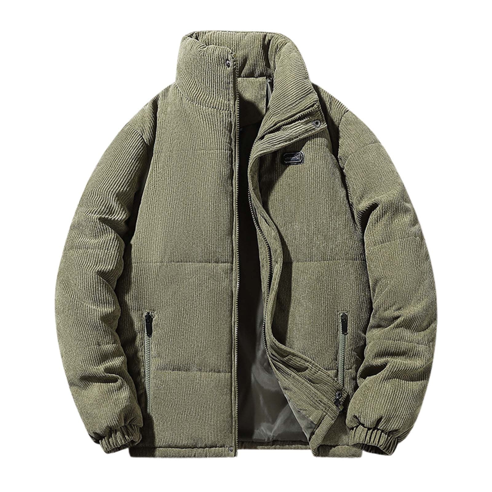 TIANZEN Mens Corduroy Jackets Full Zip Up Neck Long Lined Trucker ...
