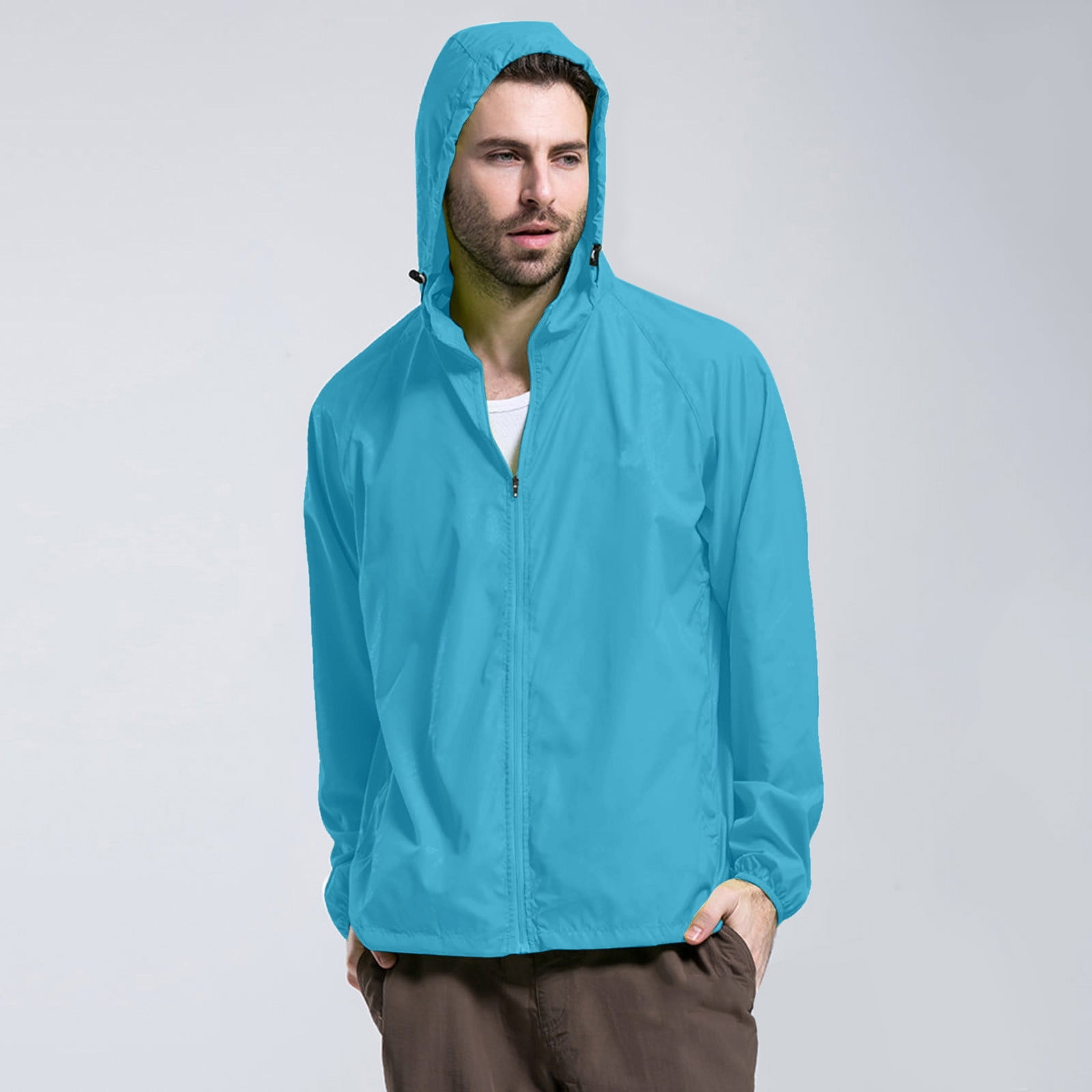 TIANZEN Mens Solid Color Packable Rain Jacket Lightweight Windproof ...