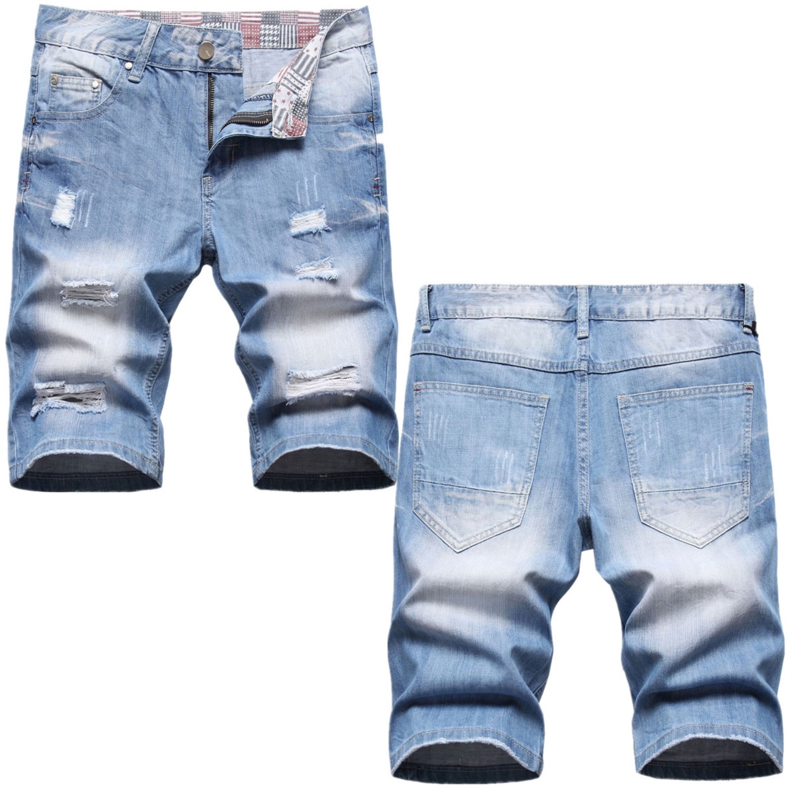 TIANZEN Ripped Jean Shorts Men Stretch Loose Fit Classic Casual Denim ...