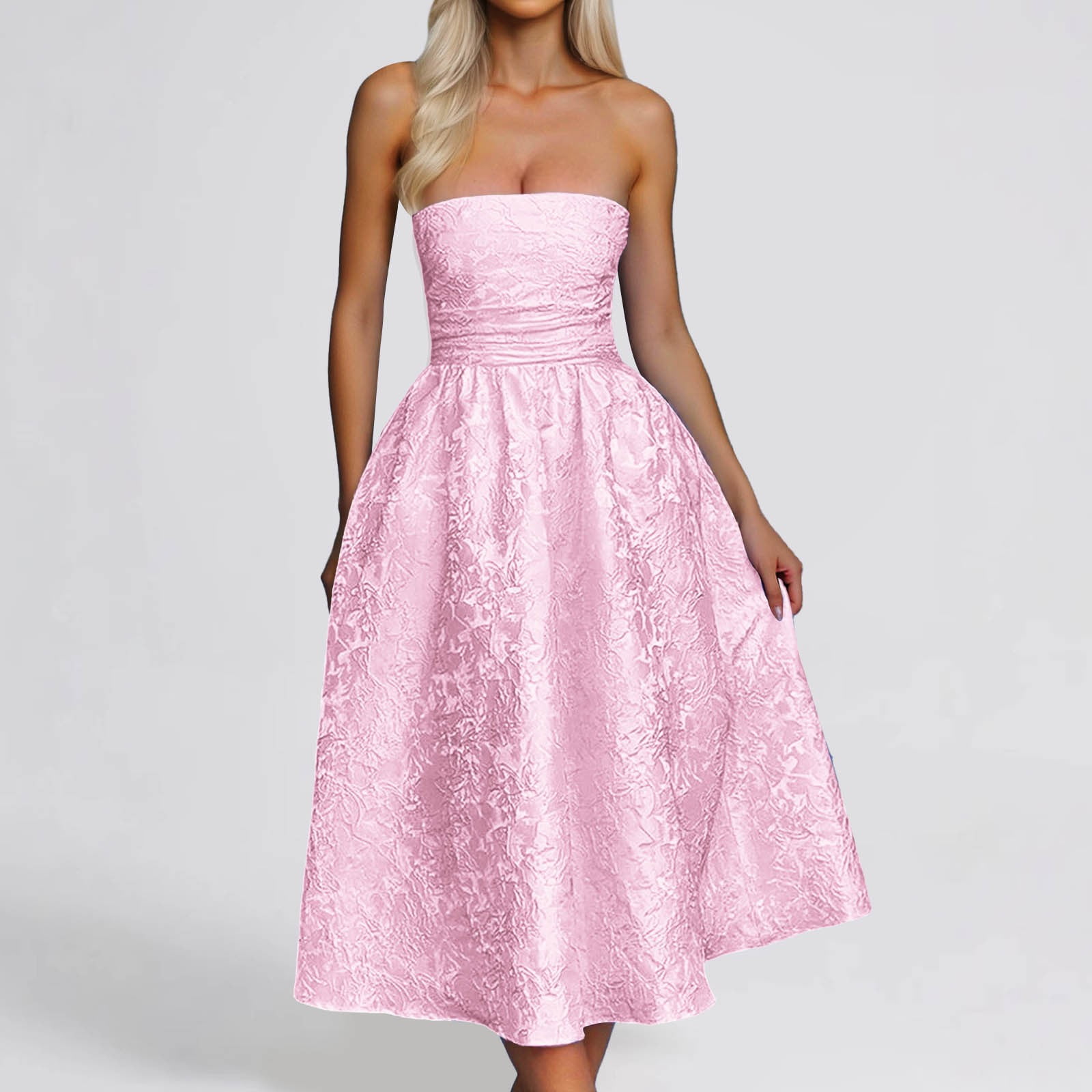 TIANZEN Summer Strapless Jacquard Floral Homecoming Dresses With Pocket ...