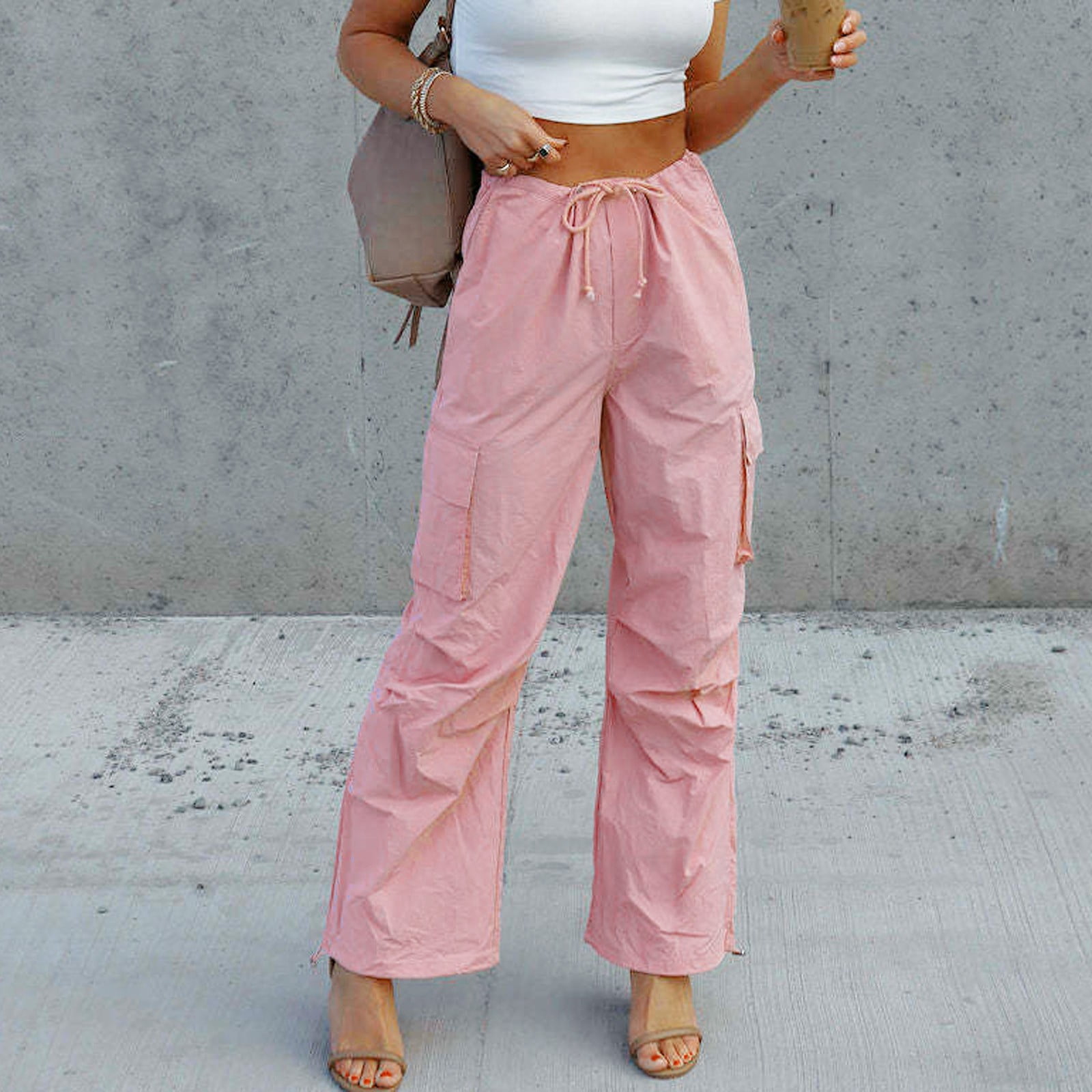 TIANZEN Women Casual Solid Pocket Elastic Band Haren Pants Zipper ...