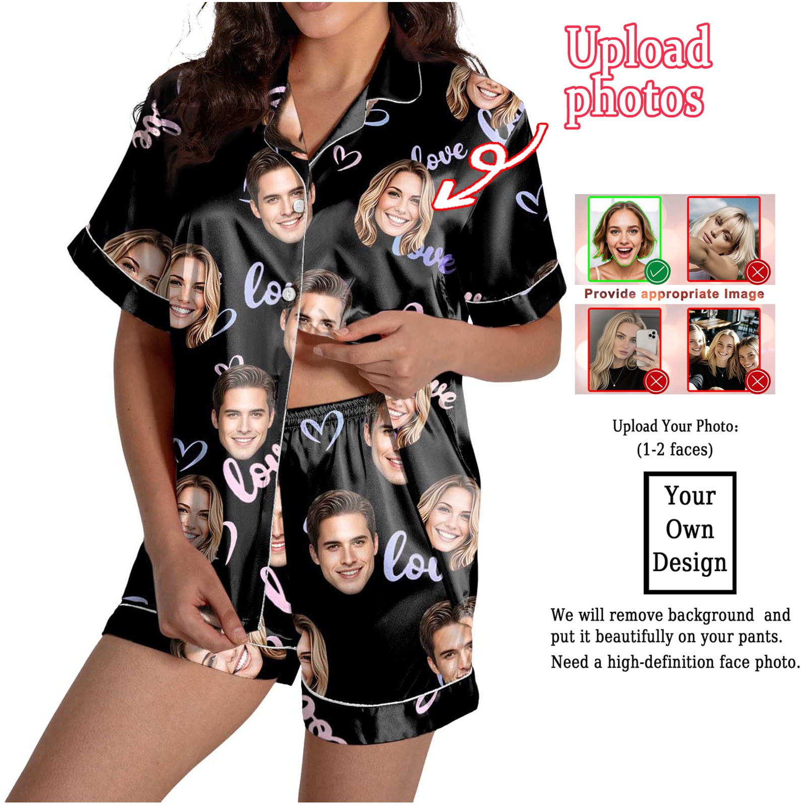 TIANZEN Women DIY Anniversary Print Pajama Set Short Sleeve Button Up ...