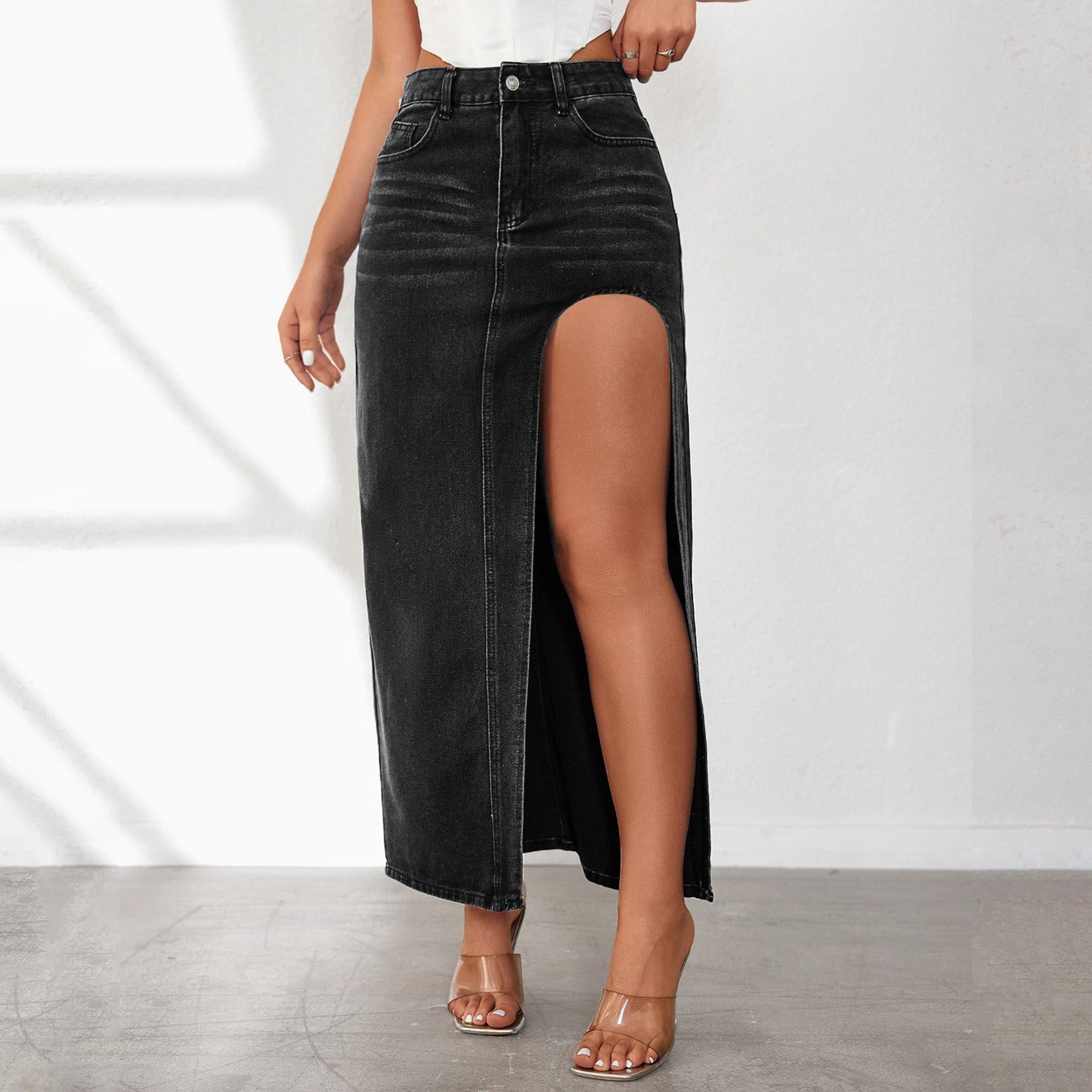 TIANZEN Women Fashionable Design High Slit Spring And Summer Washed ...