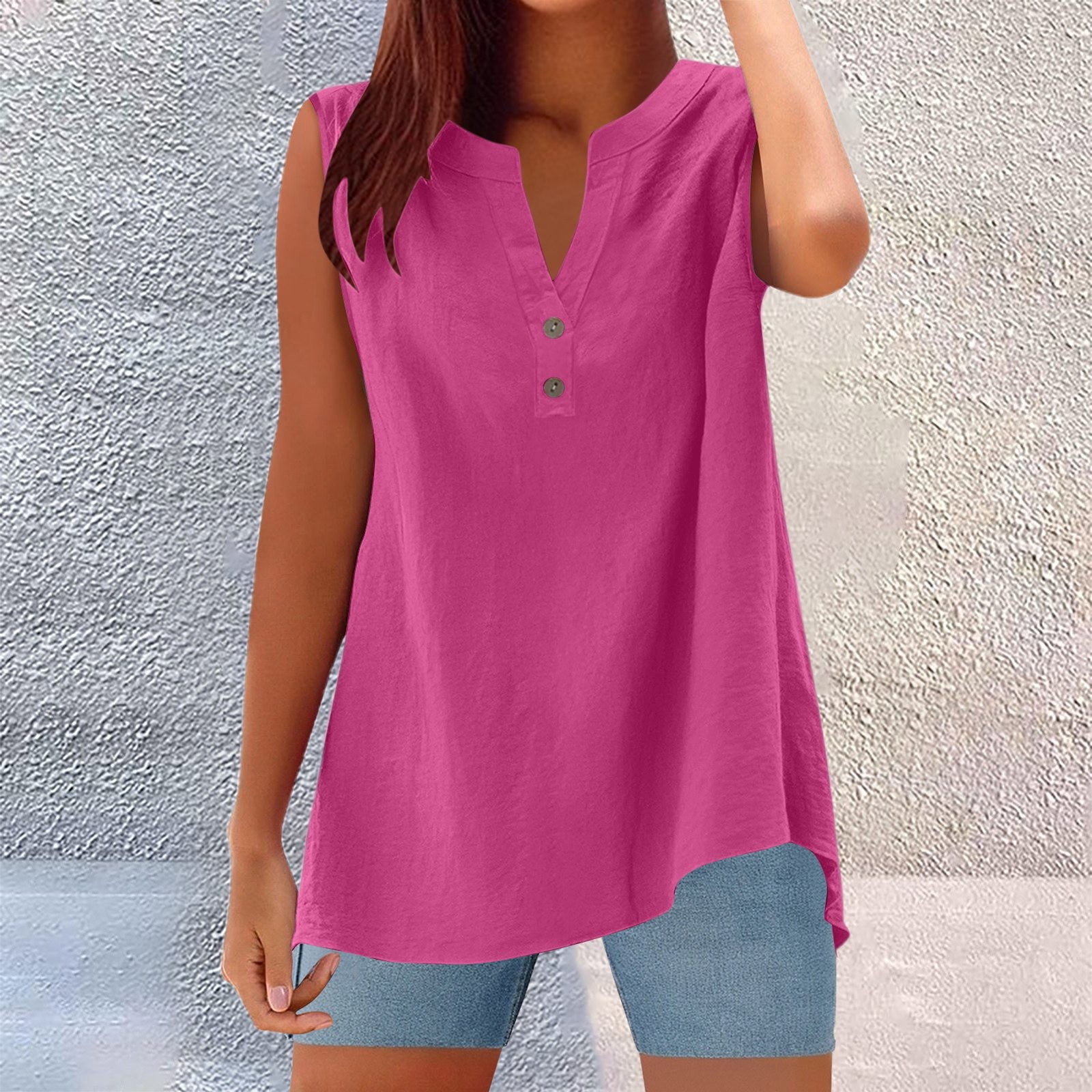 TIANZEN Women Sleeveless Shirt For Casual Everyday Wear Features Button ...