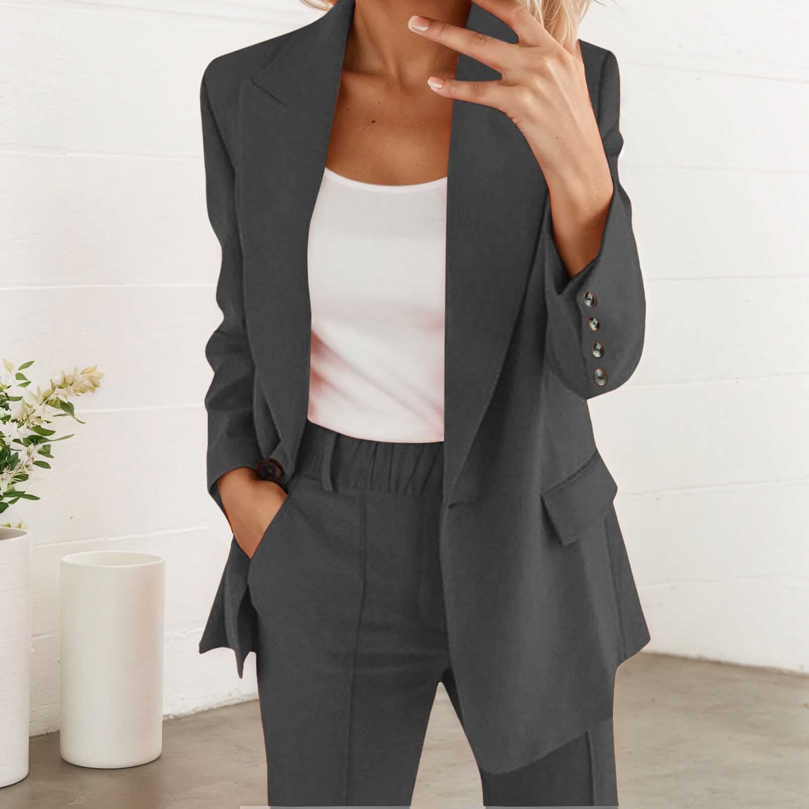 TIANZEN Women Two Piece Lapels Suit Set Business Long Sleeve Button ...