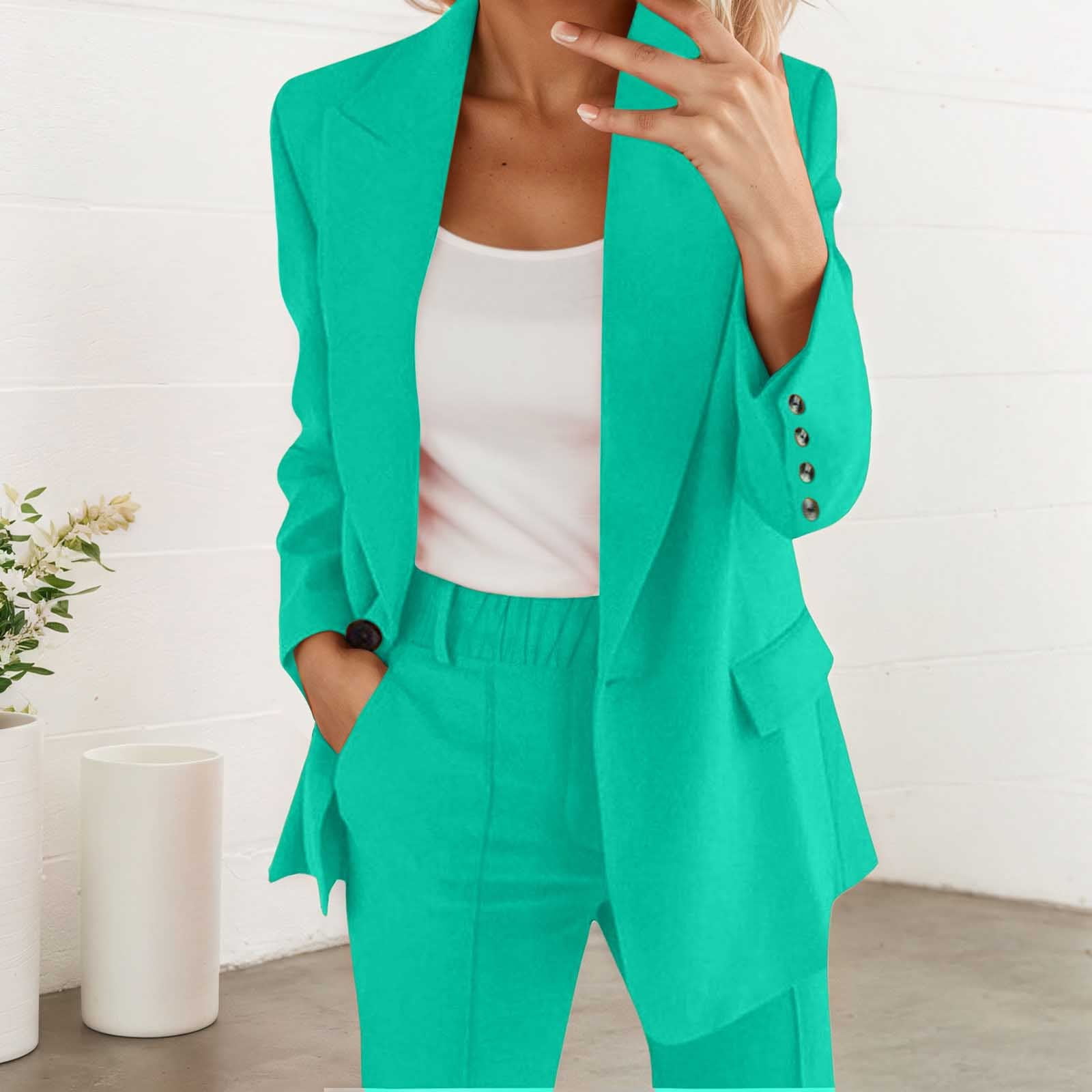 TIANZEN Women Two Piece Lapels Suit Set Business Long Sleeve Button ...