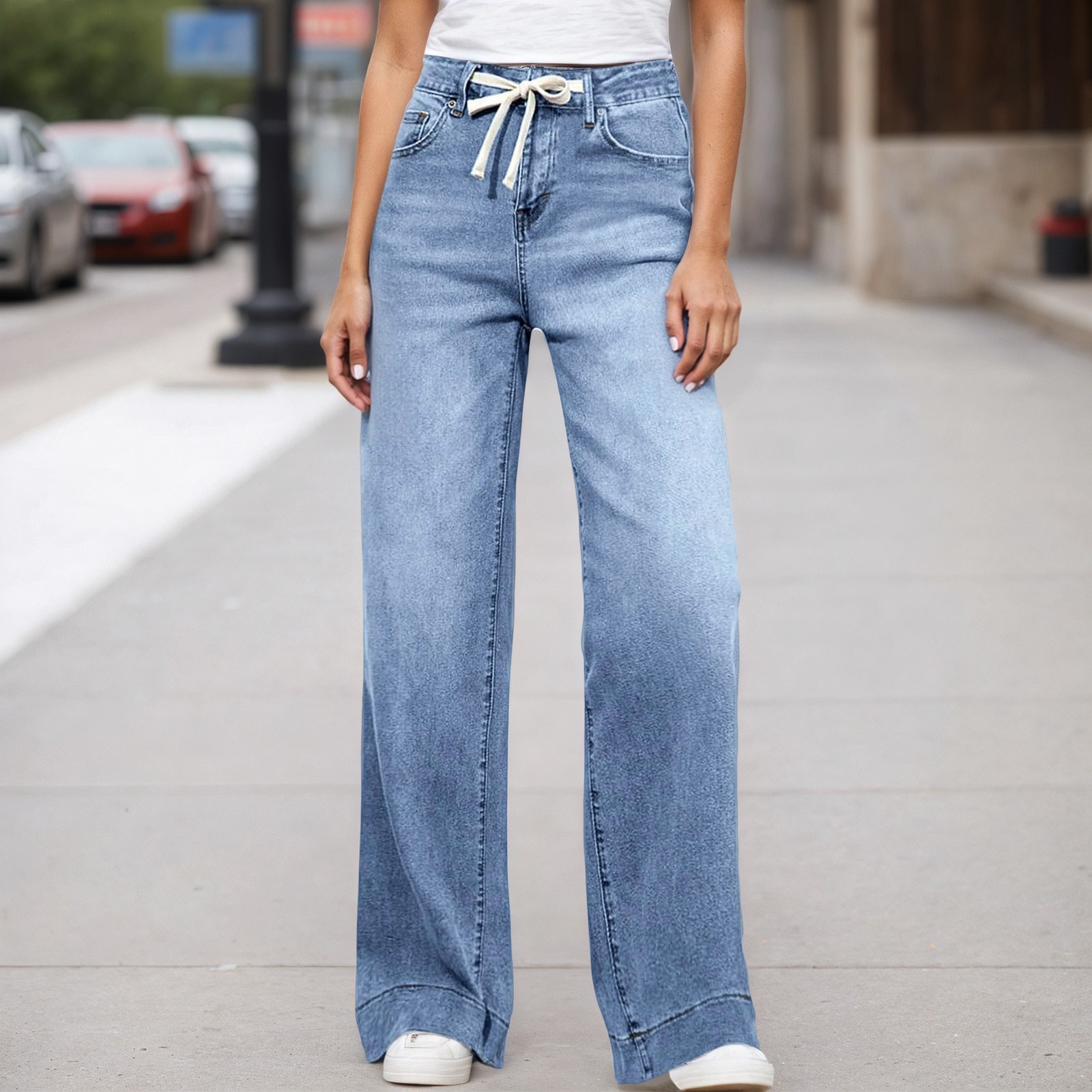 TIANZEN Women Wide Leg Jeans Casual High Waisted Strechy Straight Leg ...