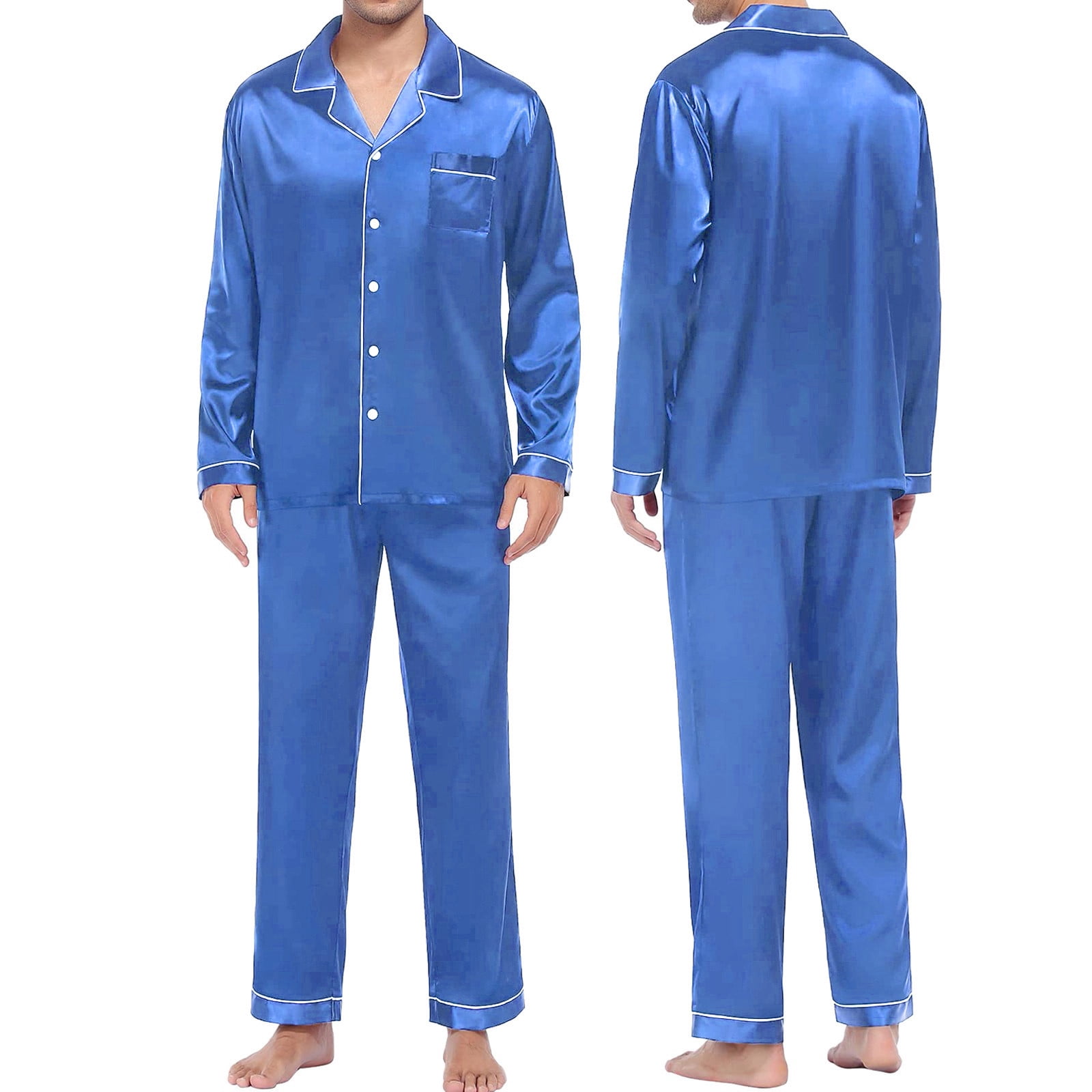 TIANZEN Women's Casual Pyjamas Long Sleeve Blouse Button Silk Satin Two ...