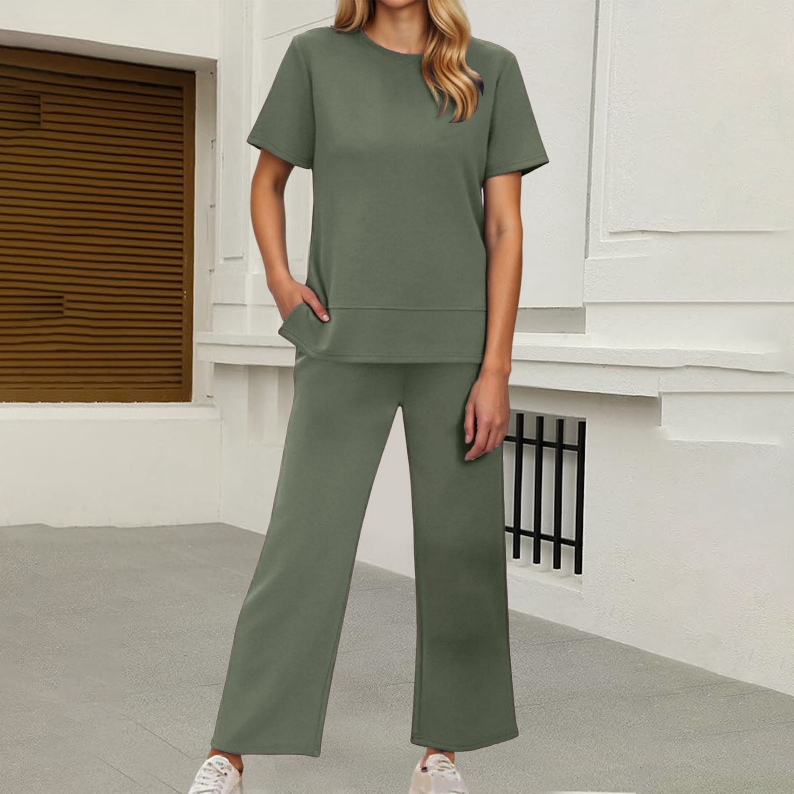 TIANZEN Women's Sets Fashion Outfits Wide Leg Loungewear Side Slit ...