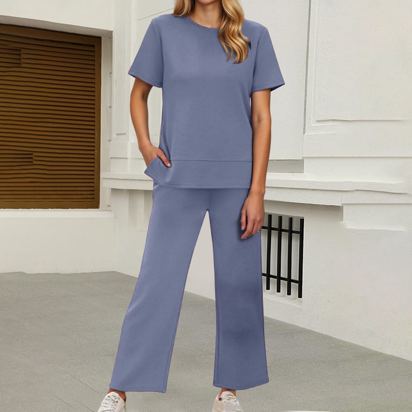 TIANZEN Women's Sets Fashion Outfits Wide Leg Loungewear Side Slit ...