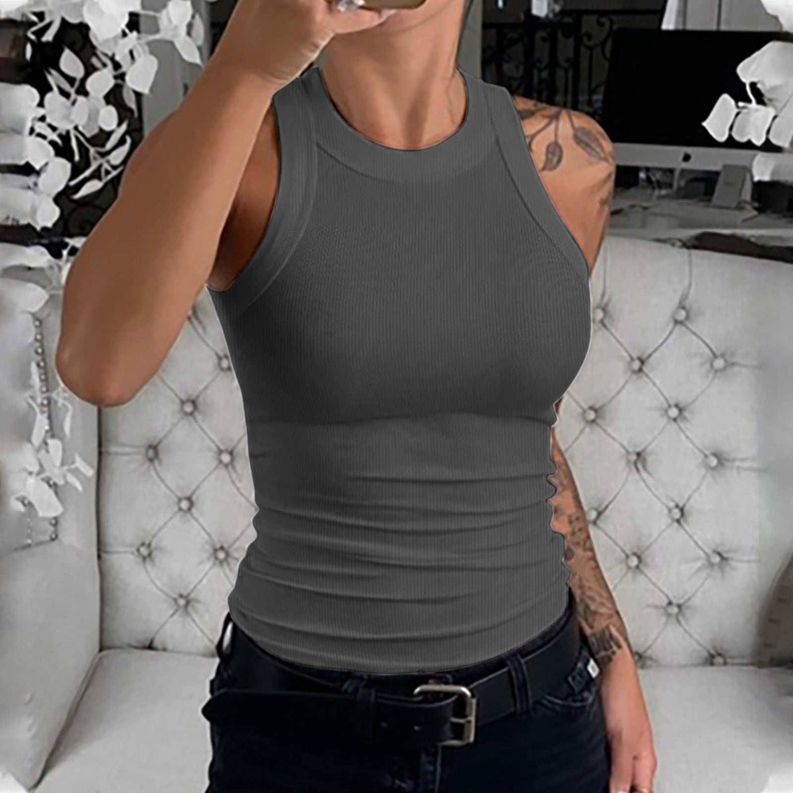 TIANZEN Women's Strap Tank Top Sexy Trim Backless Vest Summer Going Out ...