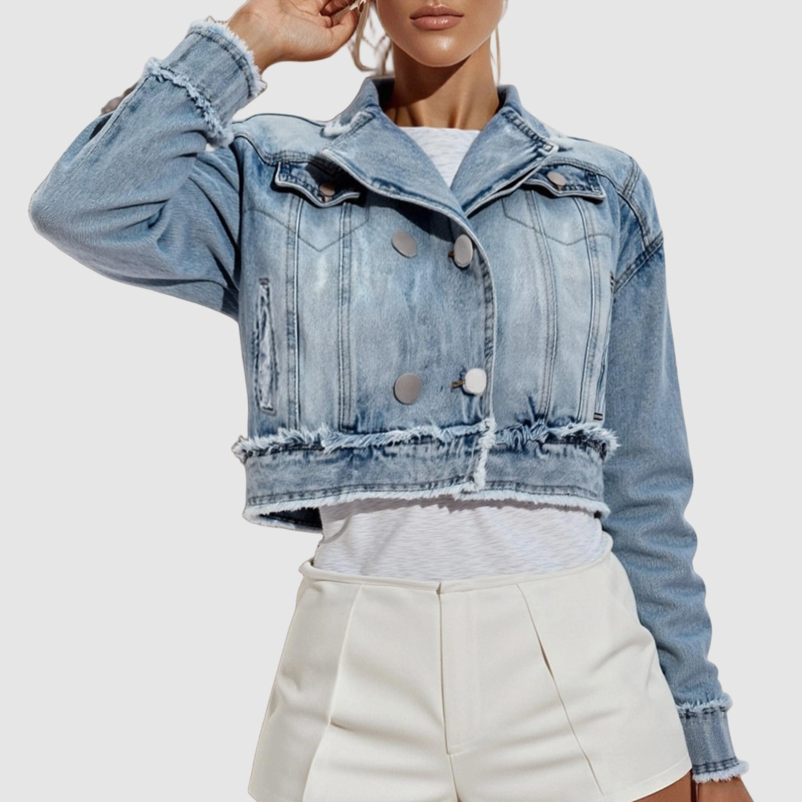 TIANZEN Women's Washed Distressed Denim Jacket With Edges Striped Jean ...