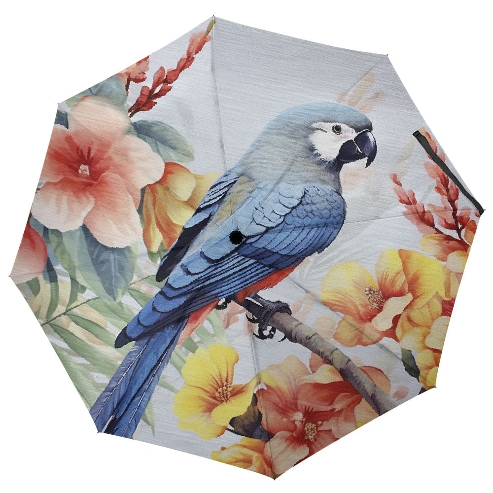 TIAOTIAOHOU Bird Flowers Three-Fold Automatic Portable Umbrella for ...