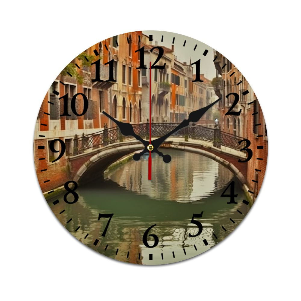 TIAOTIAOHOU Bridge Canal Cityscape Fashion PVC Wall Clock Silent Sweep ...