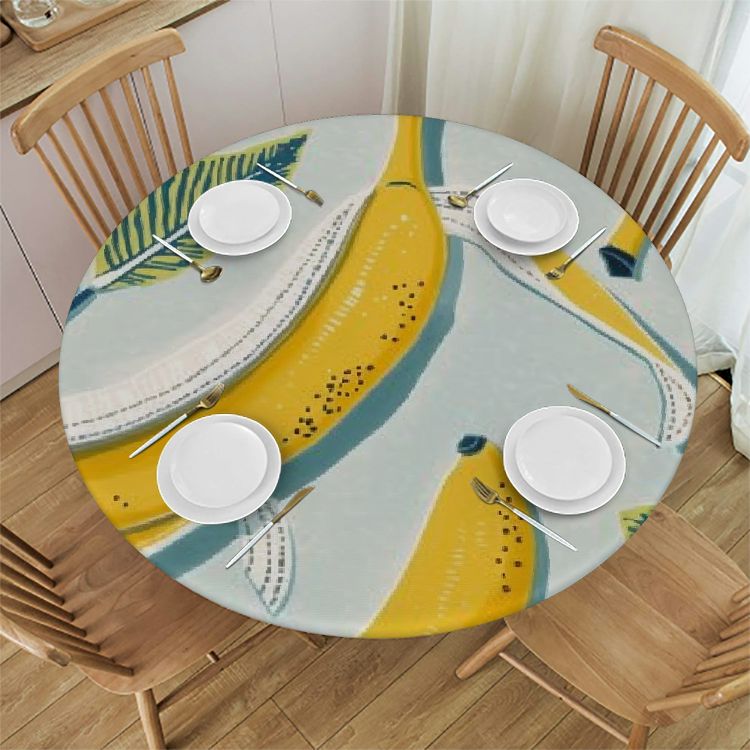 TIAOTIAOHOU Cute Banana Leaves Fitted Round Table Cover with Elastic ...