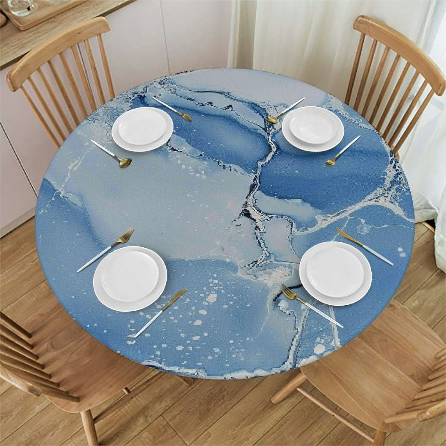TIAOTIAOHOU Marble Tablecloth Round Farmhouse Silver and Blue Round ...