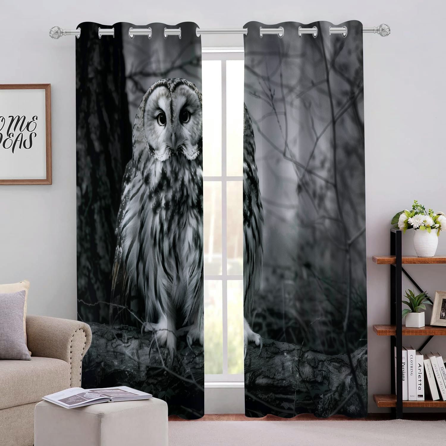 TIAOTIAOHOU Owl Branches Woods Perforated Light Blocking Curtains 2 ...